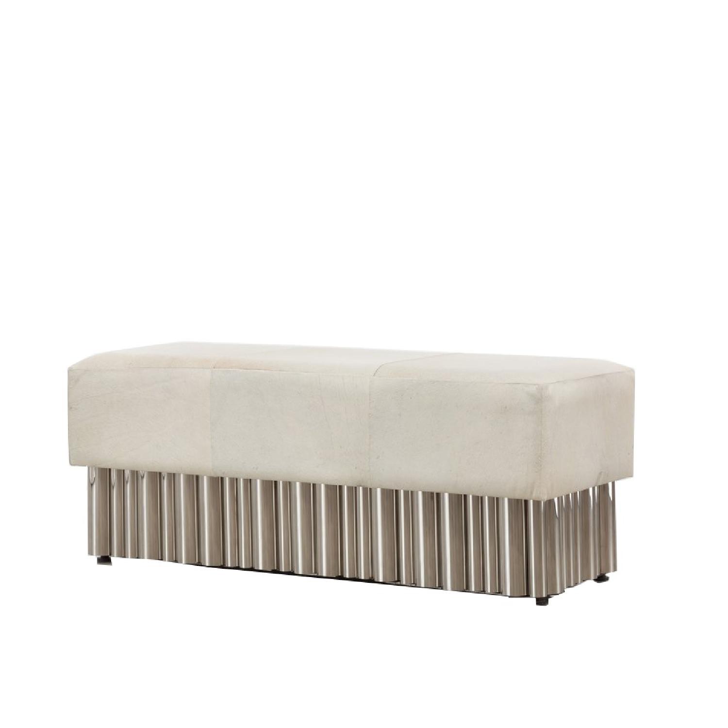 Large Cream Hair on Hide Bench - AptDeco