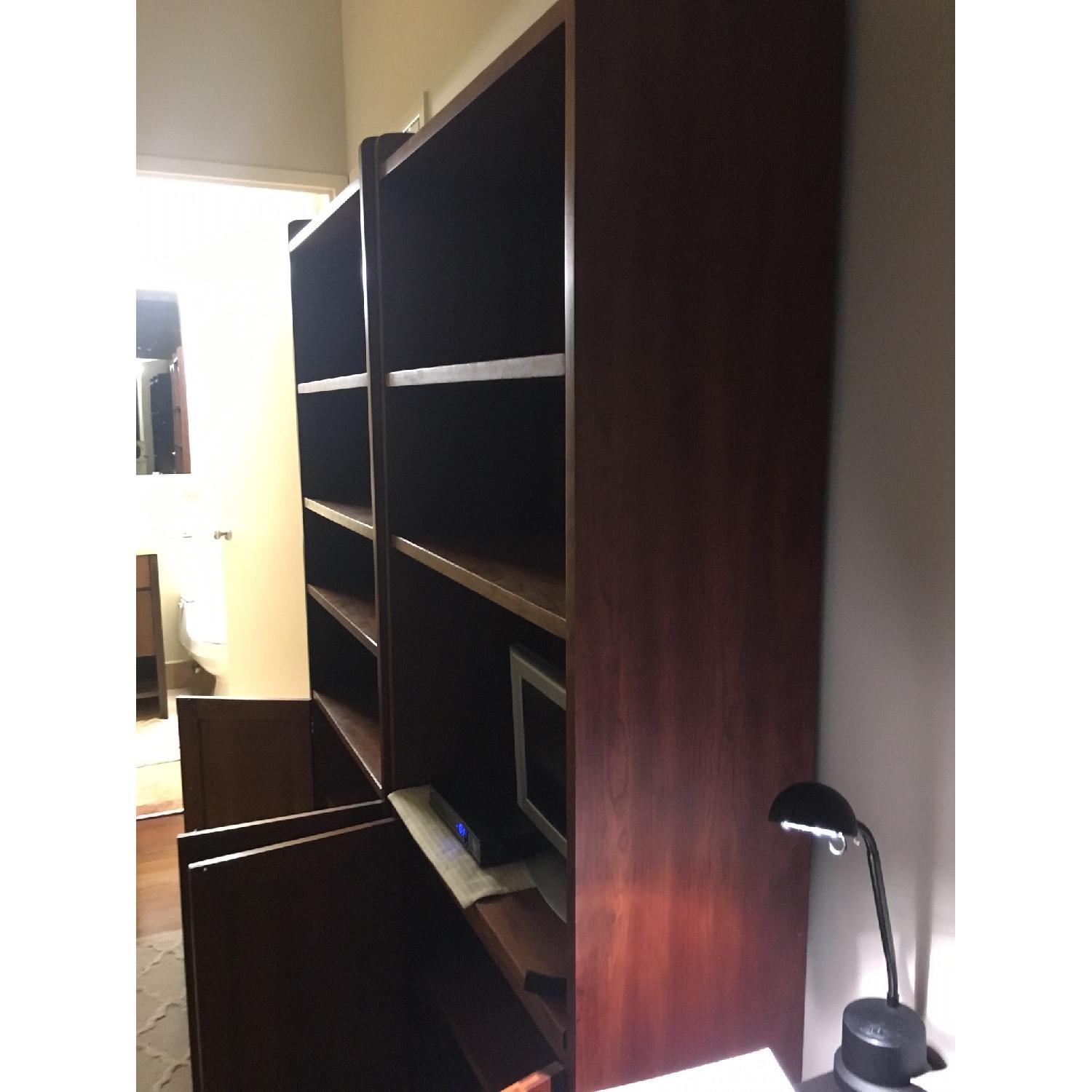 Large Dark Brown Wood Bookcases - Pair - AptDeco