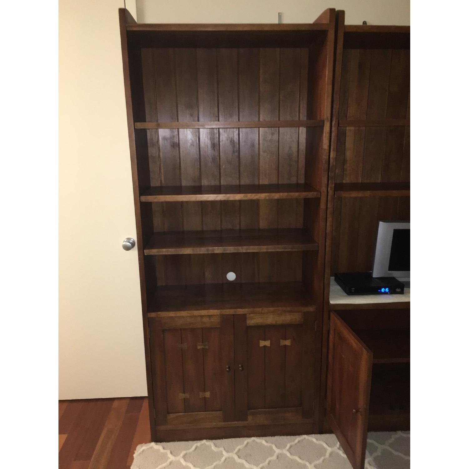 Large Dark Brown Wood Bookcases - Pair - AptDeco