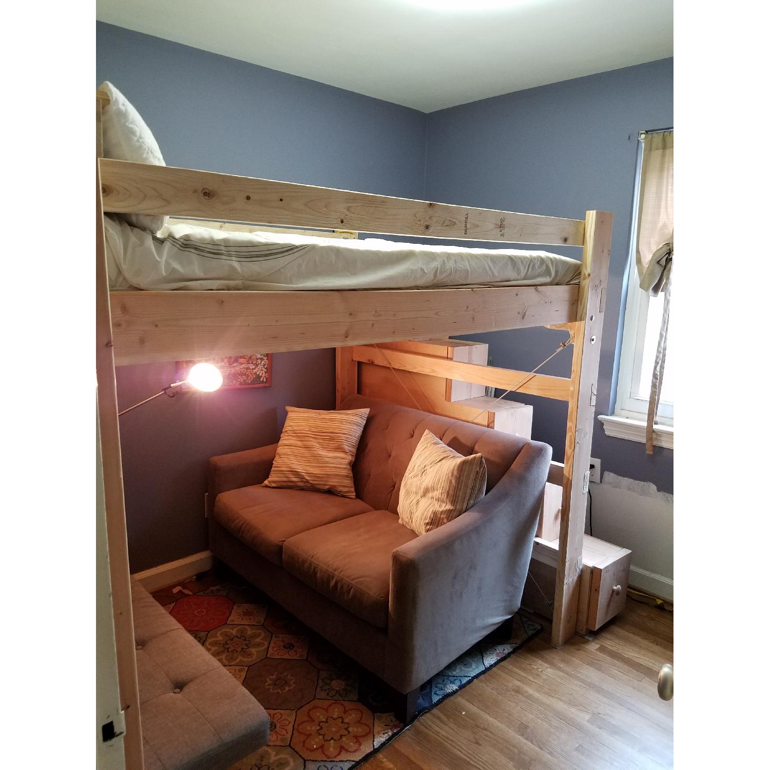 Custom-Made Wooden Full Loft Bed w/ Stairs - AptDeco