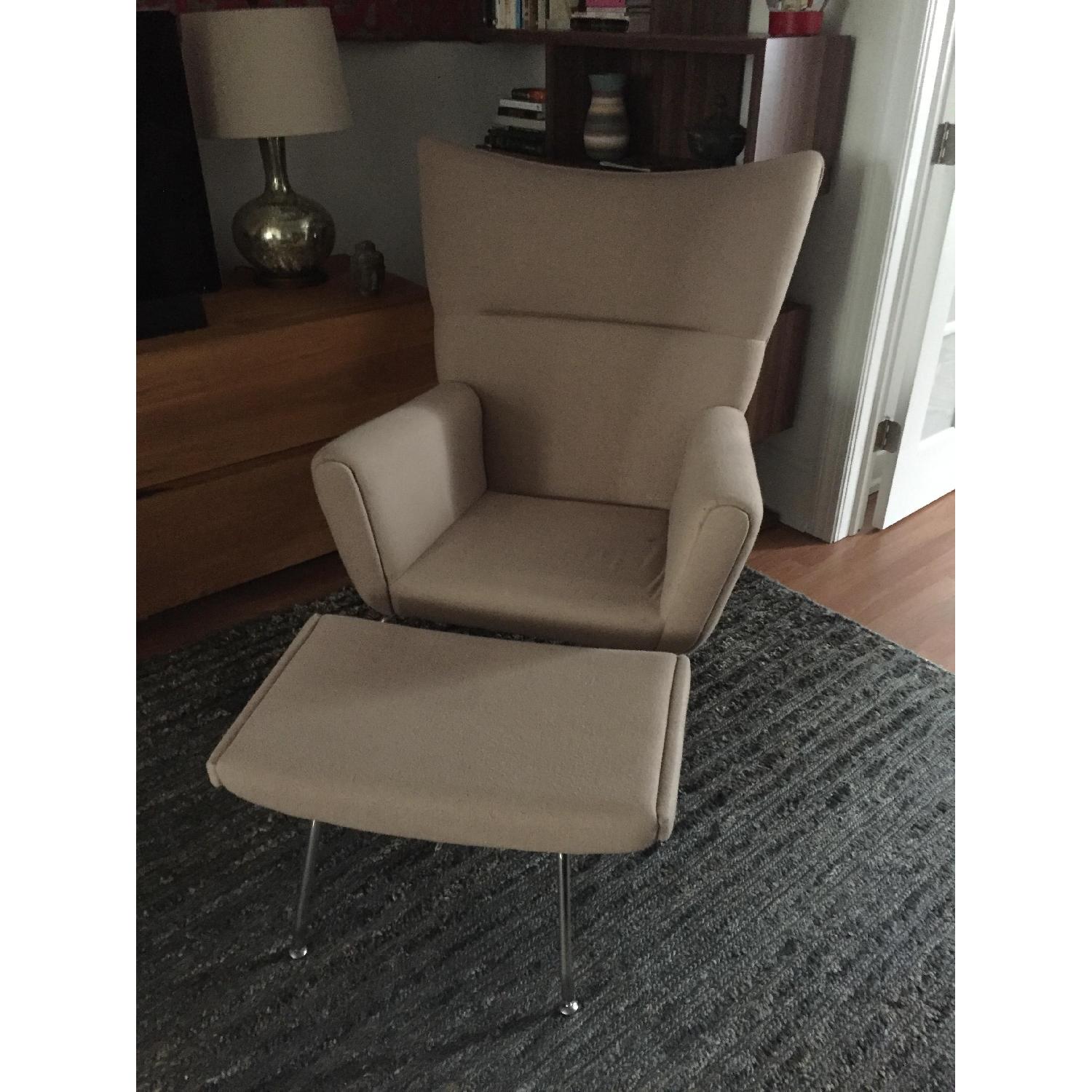 Wool Arm Chair w/ Stool - AptDeco