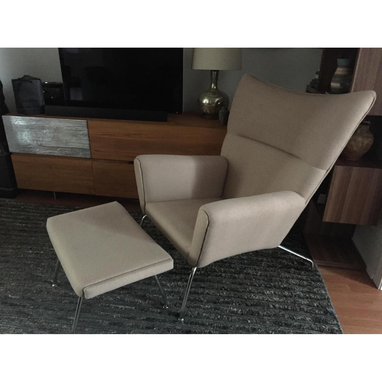 Wool Arm Chair w/ Stool - AptDeco