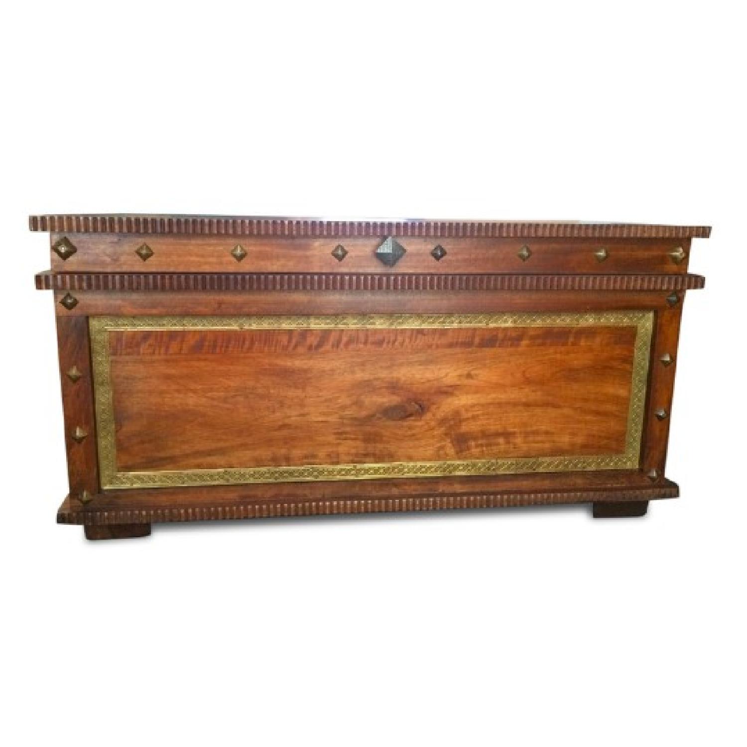 Pier 1 Handcrafted Brass Detailed Mango Wood Trunk - AptDeco