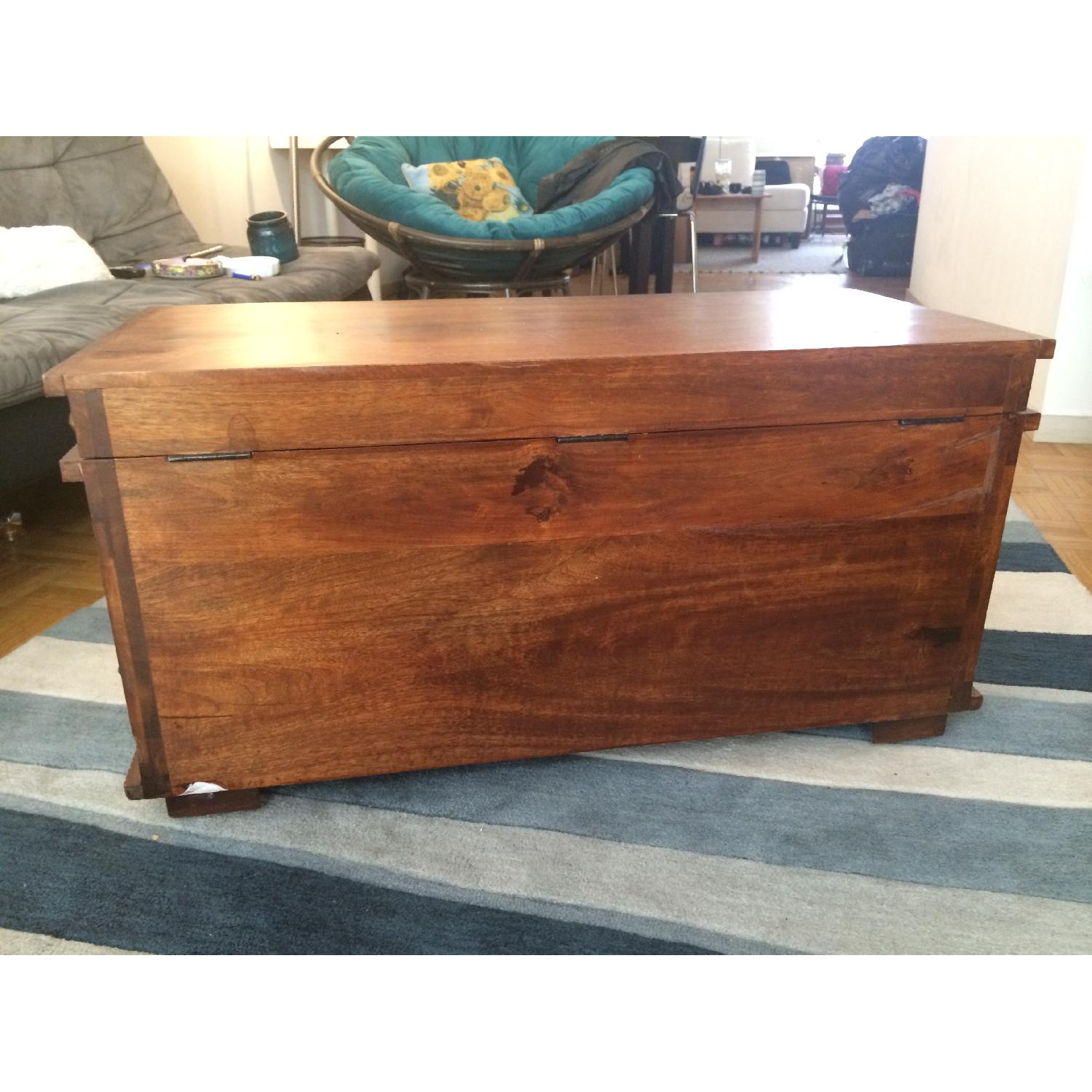 Pier 1 Handcrafted Brass Detailed Mango Wood Trunk - AptDeco
