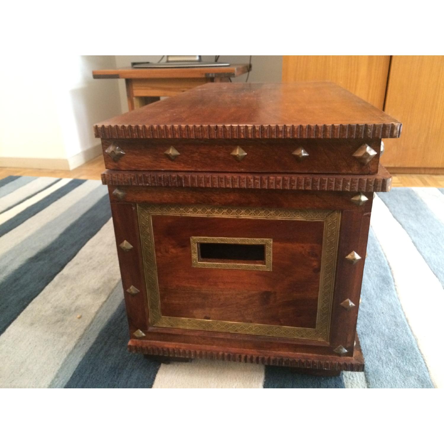 Pier 1 Handcrafted Brass Detailed Mango Wood Trunk - AptDeco