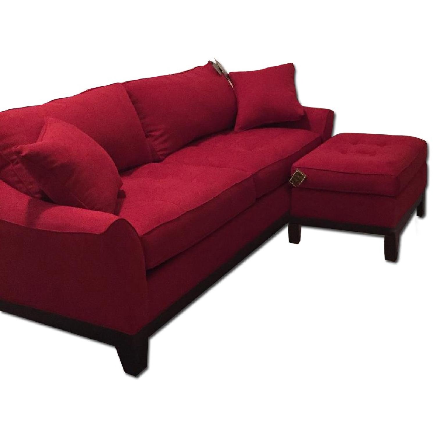 Raymour & Flanigan Rory Red Sofa w/ Ottoman - AptDeco