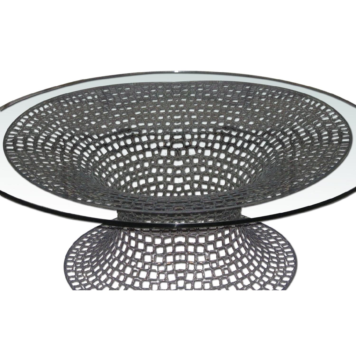 CB2 Glass Top/Cast Iron Round Coffee Table - AptDeco