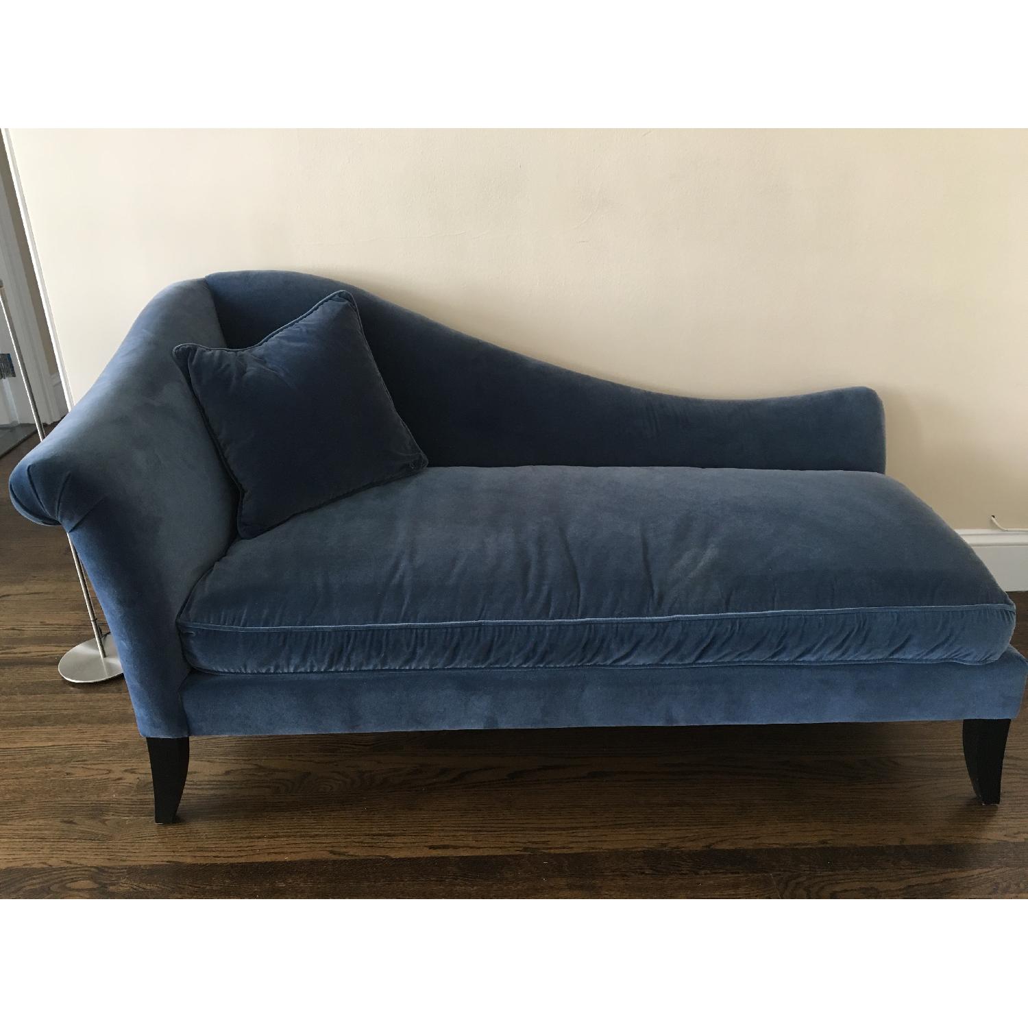 Crate & Barrel Blue Velvet Chaise Lounge - AptDeco