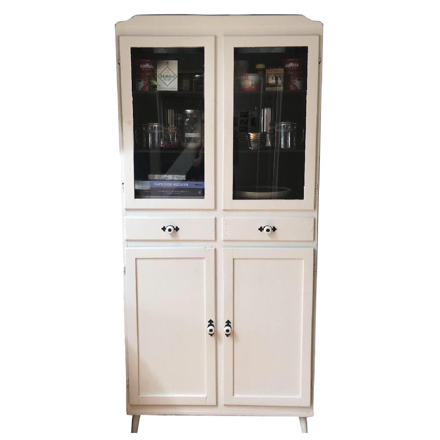 Vintage White Glass Pantry/China Cabinet - AptDeco
