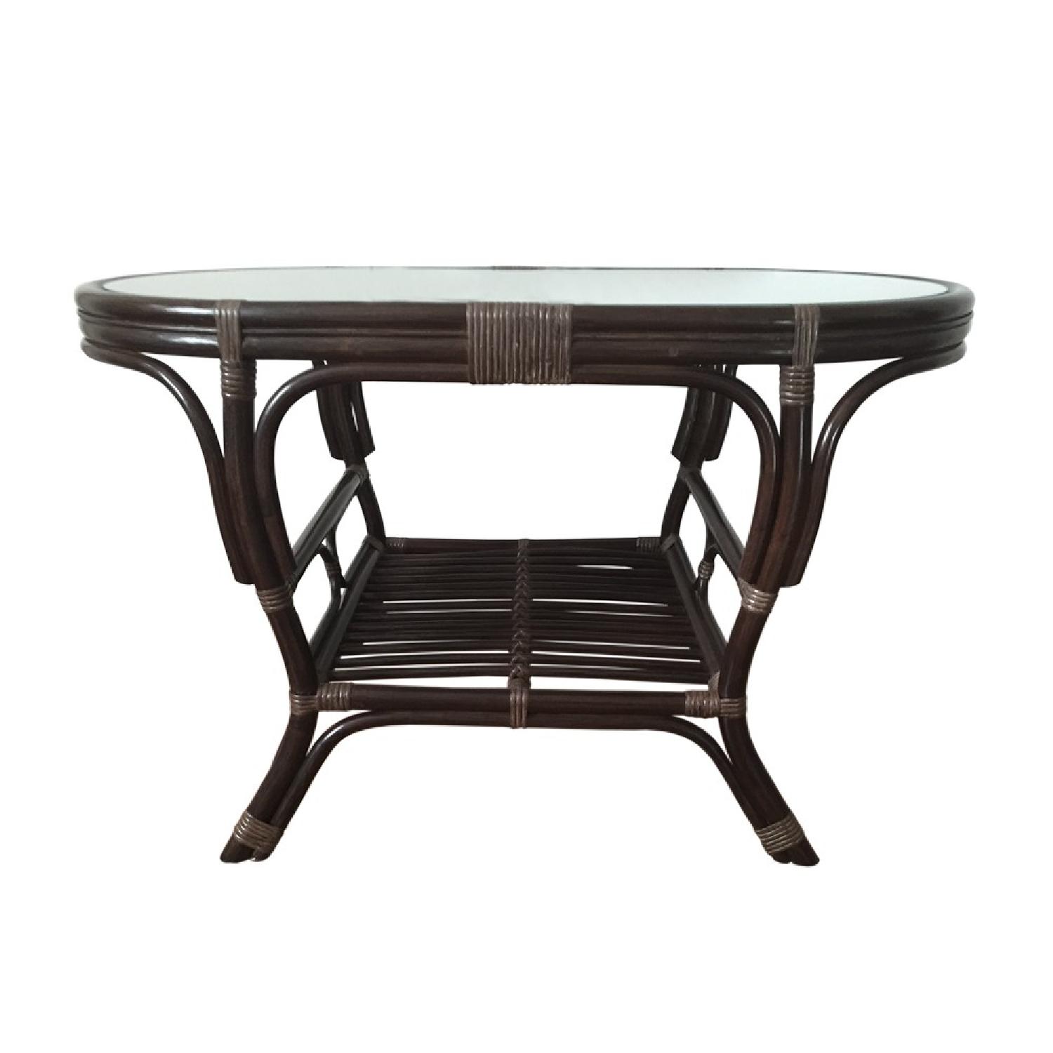 Alisa Dark Brown Rattan Wicker Oval Coffee Table - AptDeco