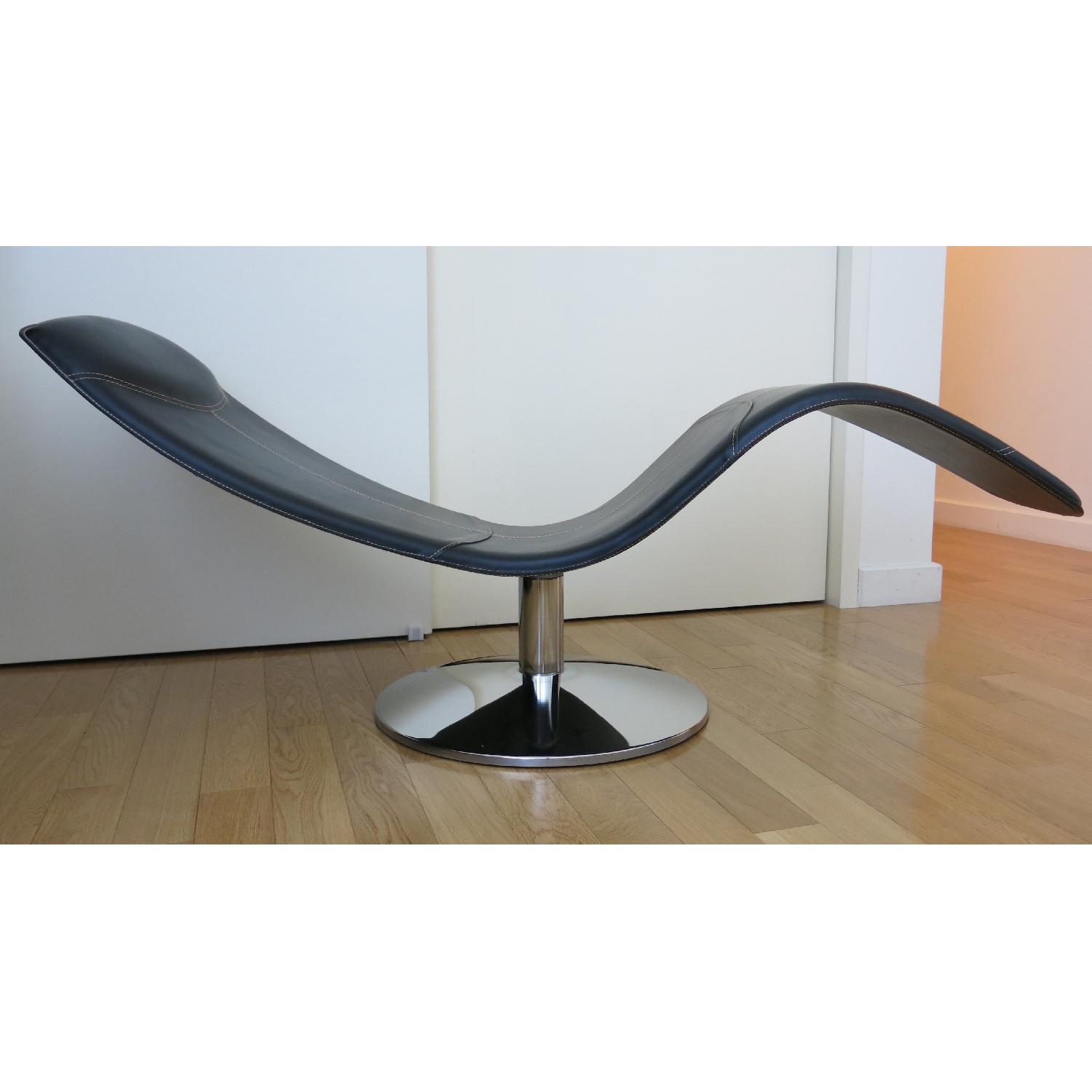 Black Leather & Chrome Chaise Lounge - AptDeco