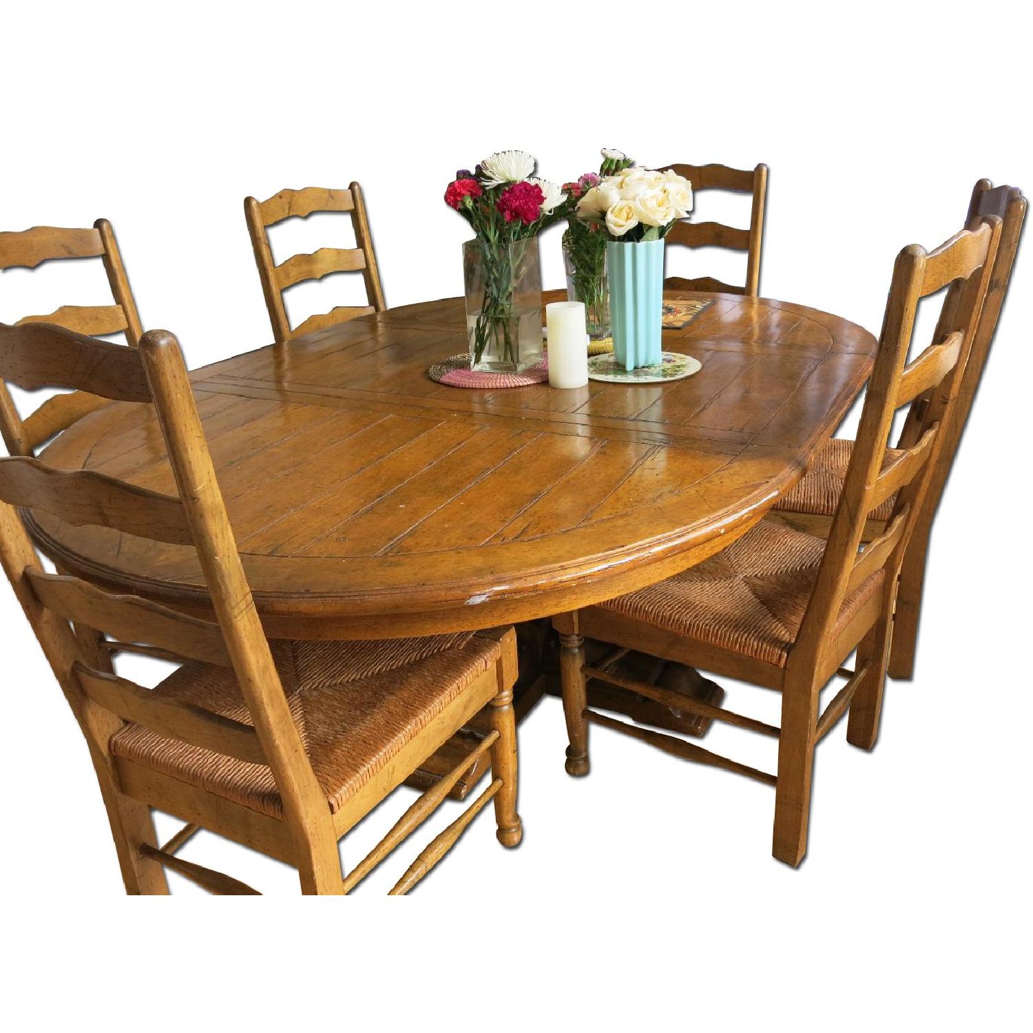 Solid Wood Round Dining Table w/ 6 Chairs - AptDeco