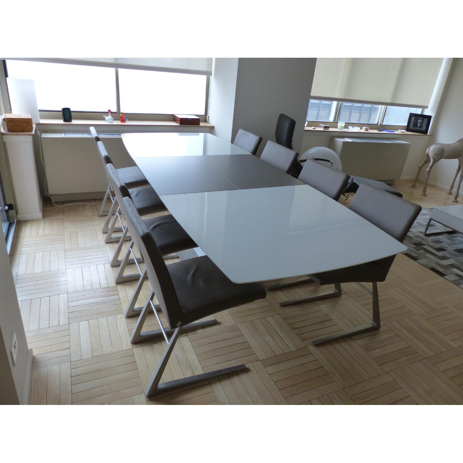 BoConcept Occa White Glass Brushed Steel Table w/ 8 Chairs - AptDeco