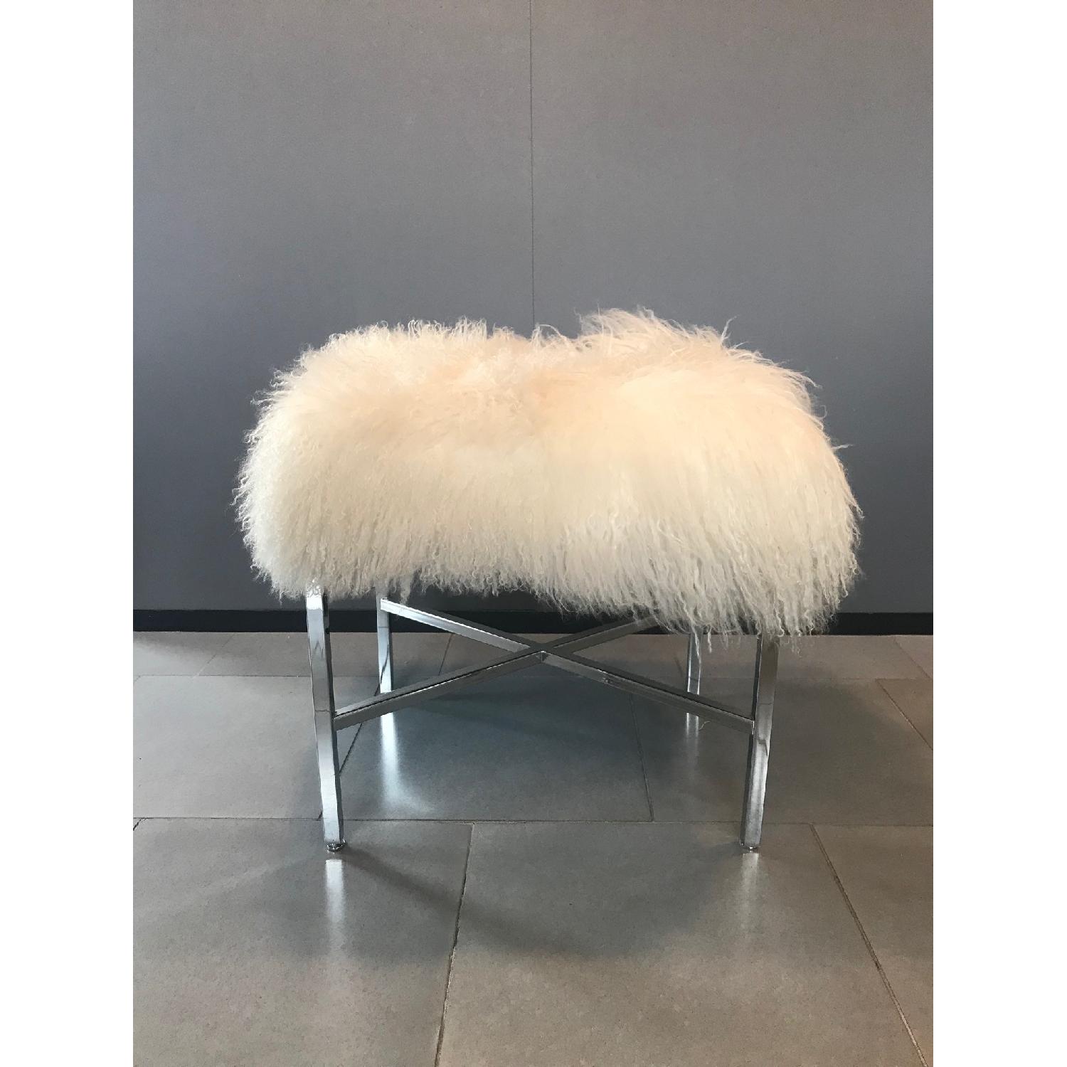 Lillian August Mongolian Lamb Ottoman - AptDeco