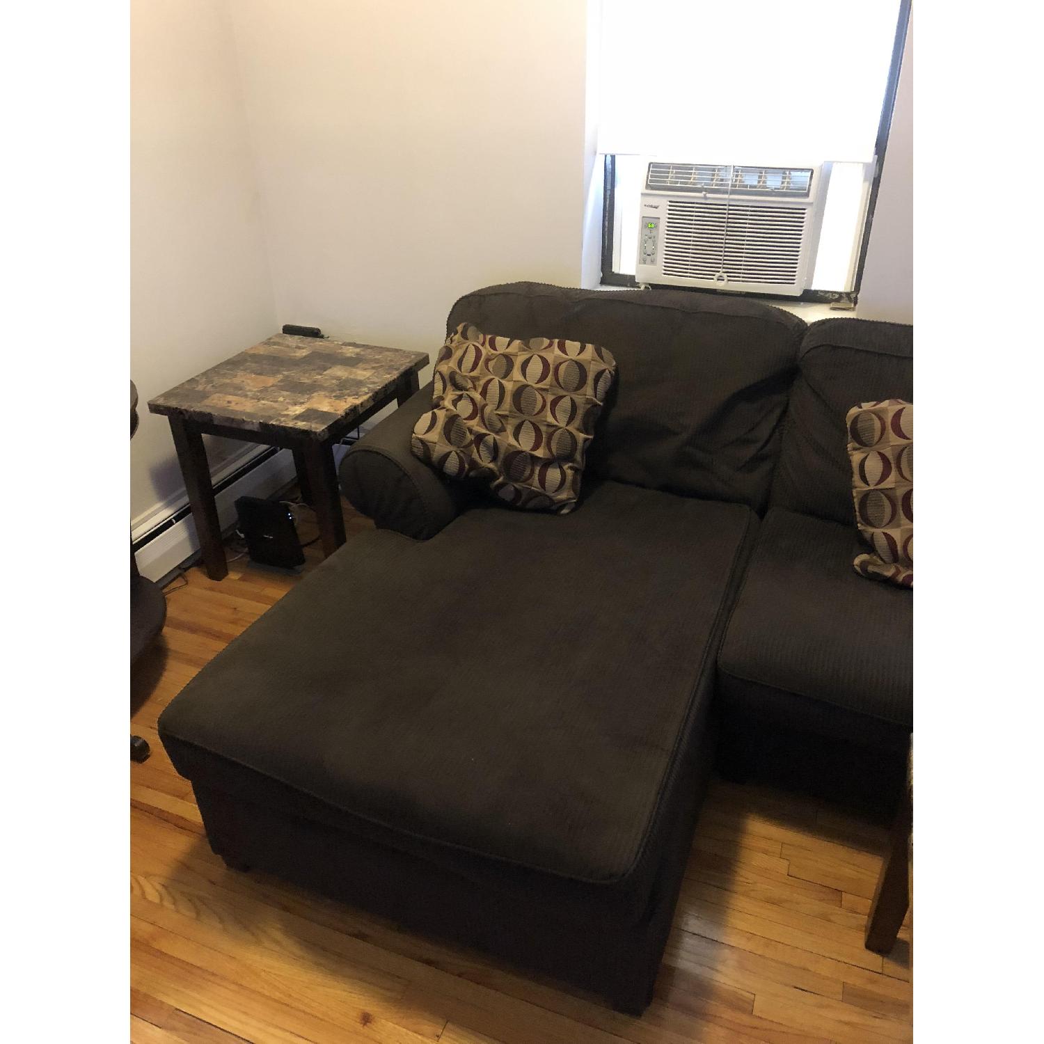 Dark Brown Corduroy Right Facing Sectional Sofa - AptDeco