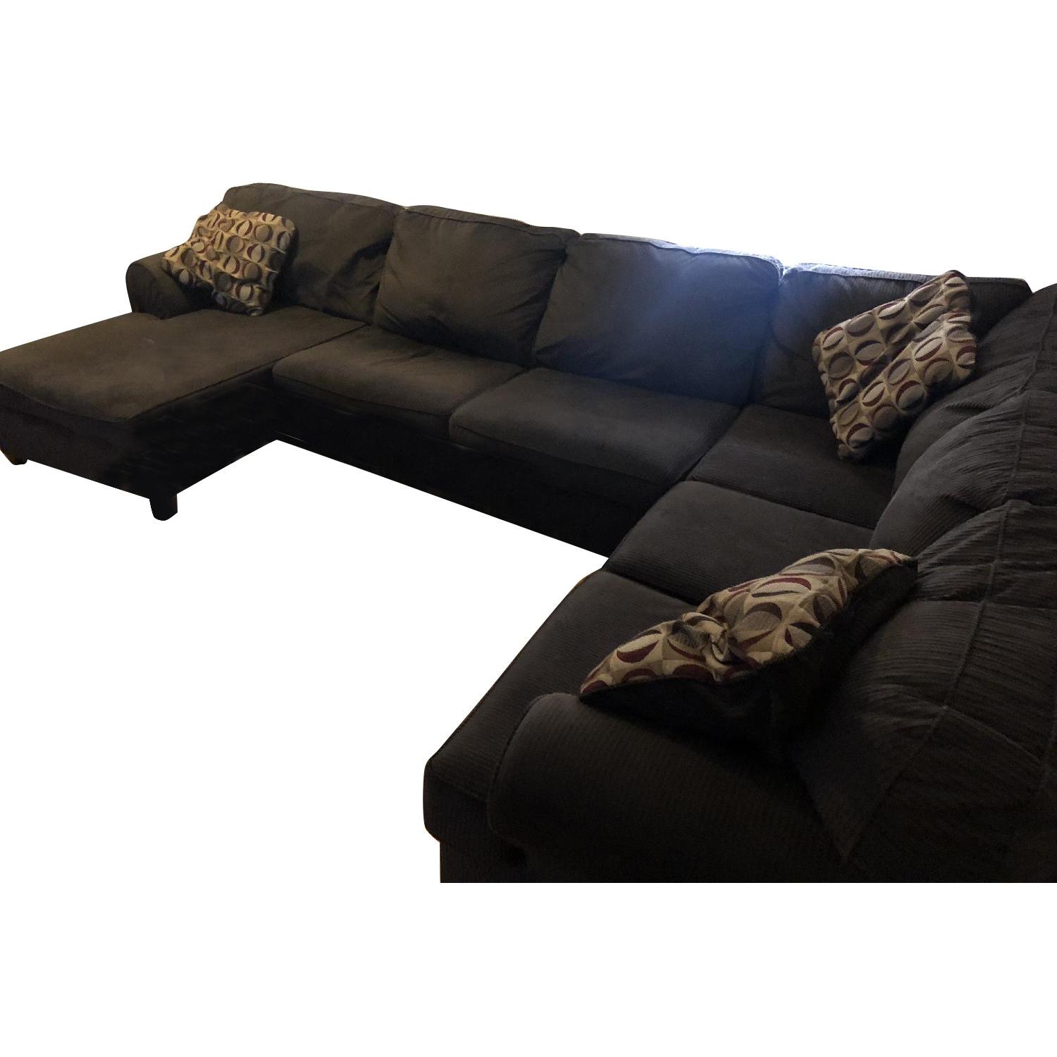 Dark Brown Corduroy Right Facing Sectional Sofa - AptDeco