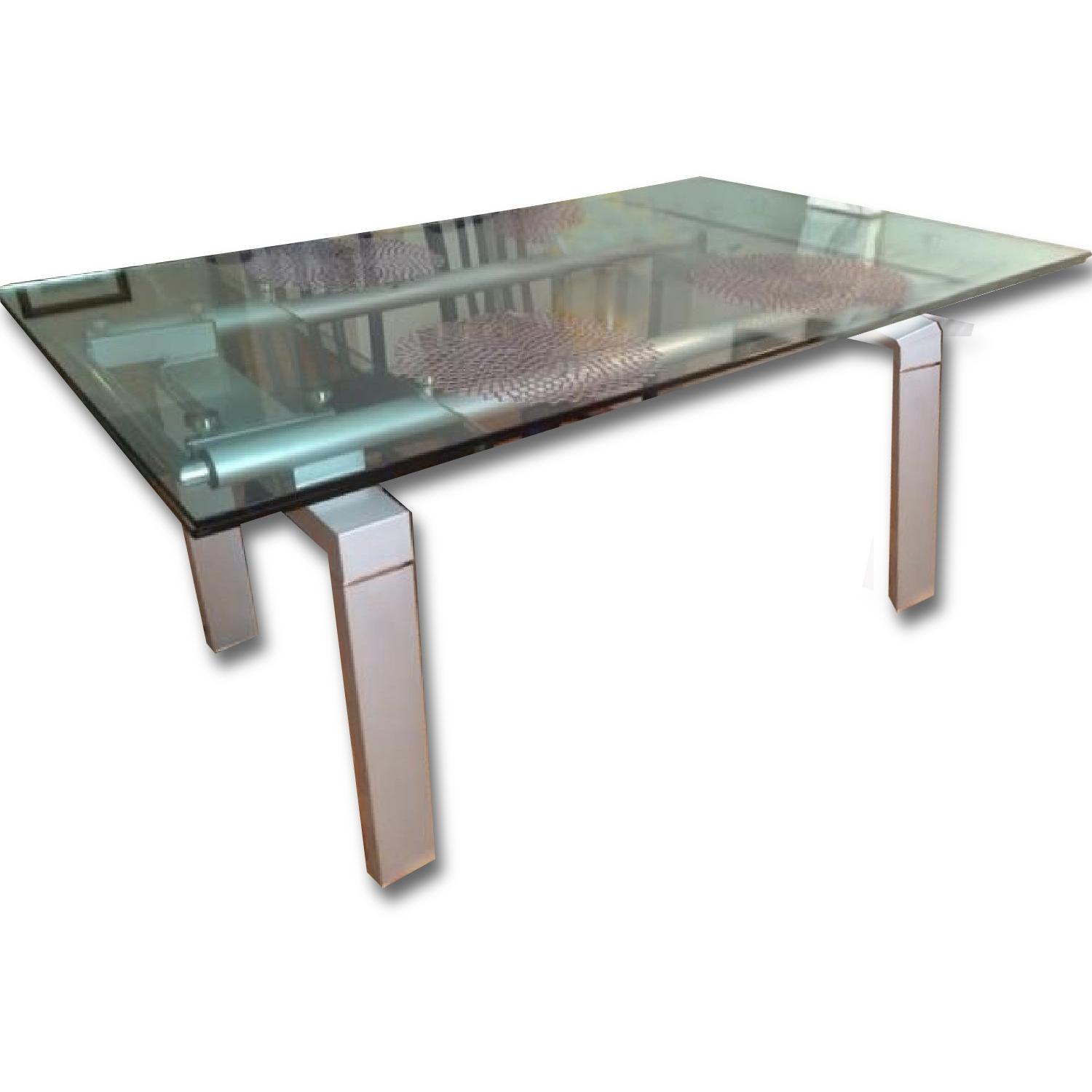 BoConcept Glass Dining Room Table w/ Silver/Chrome Base - AptDeco