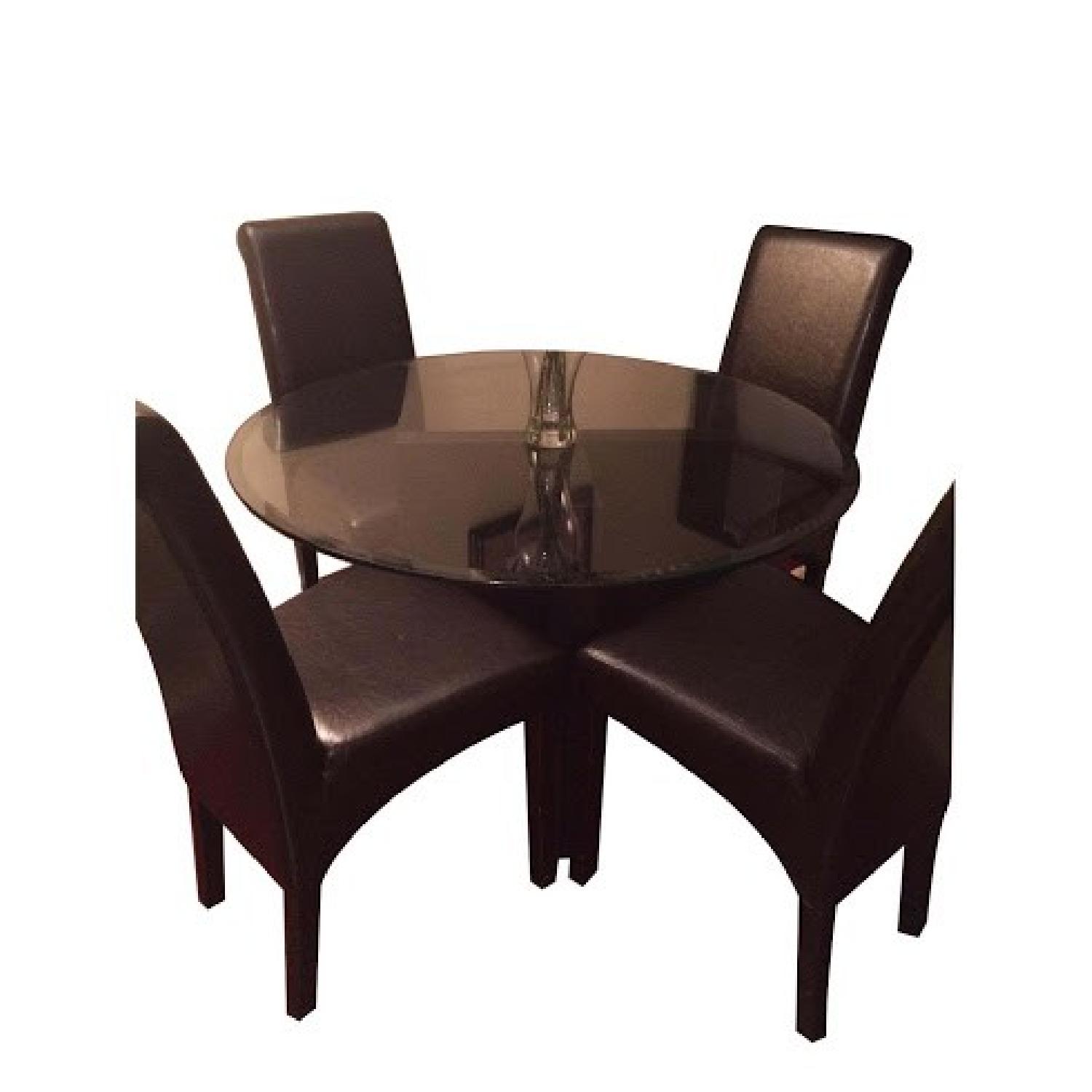 Glass Dining Table w/ 4 Leather Chairs - AptDeco