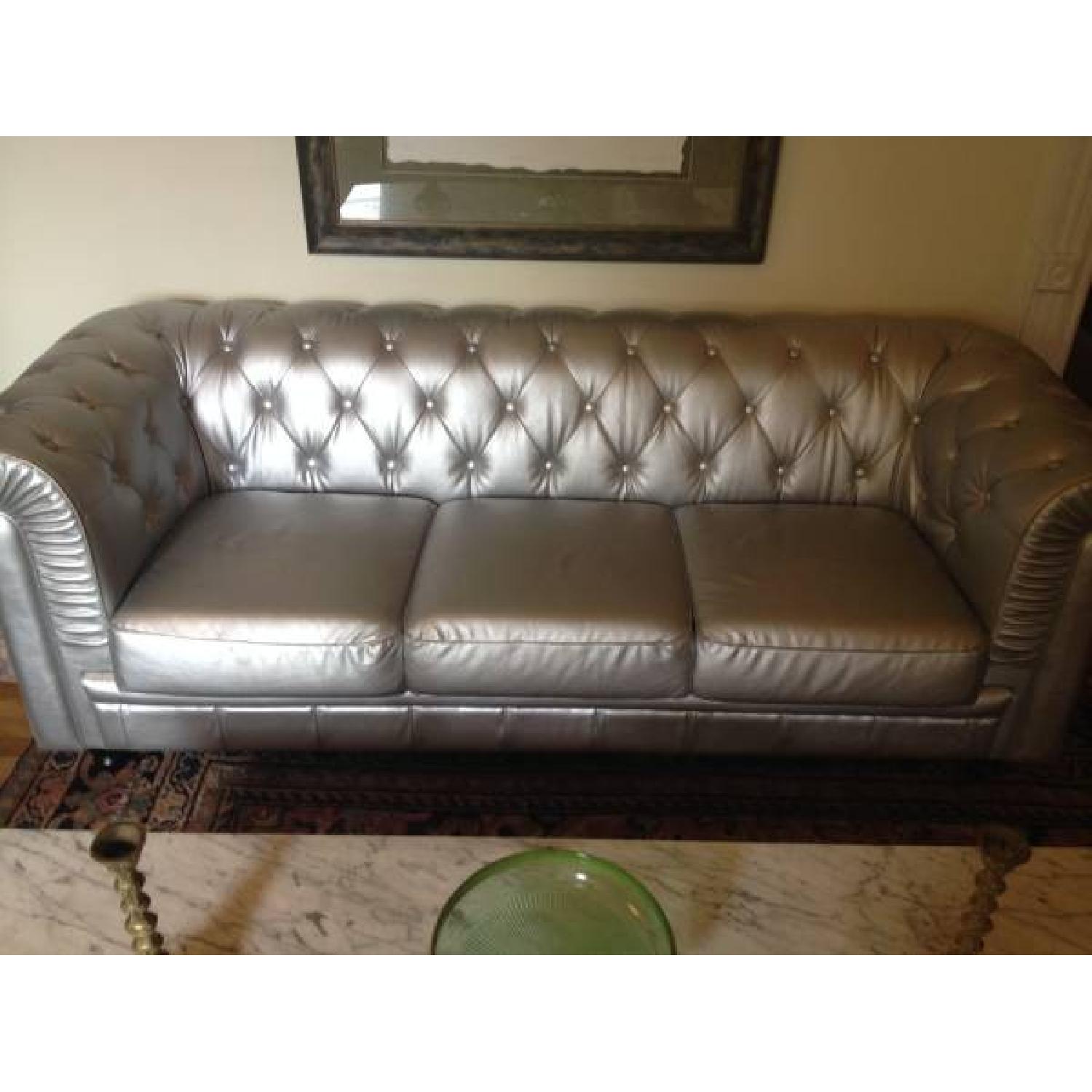 Silver Leather Chesterfield Sofa - AptDeco