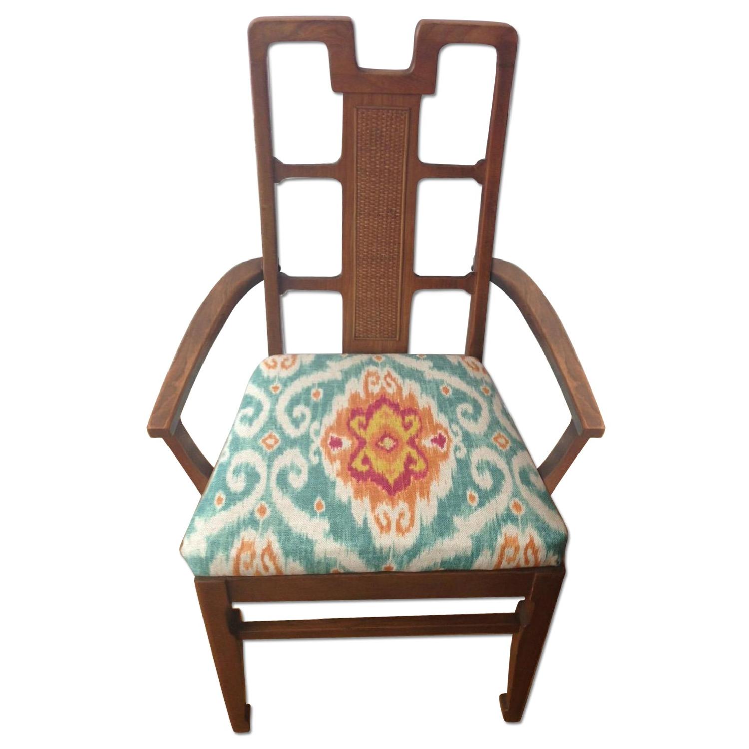 Asian Ikat Linen Vintage Dining Chairs - Set of 4 - AptDeco