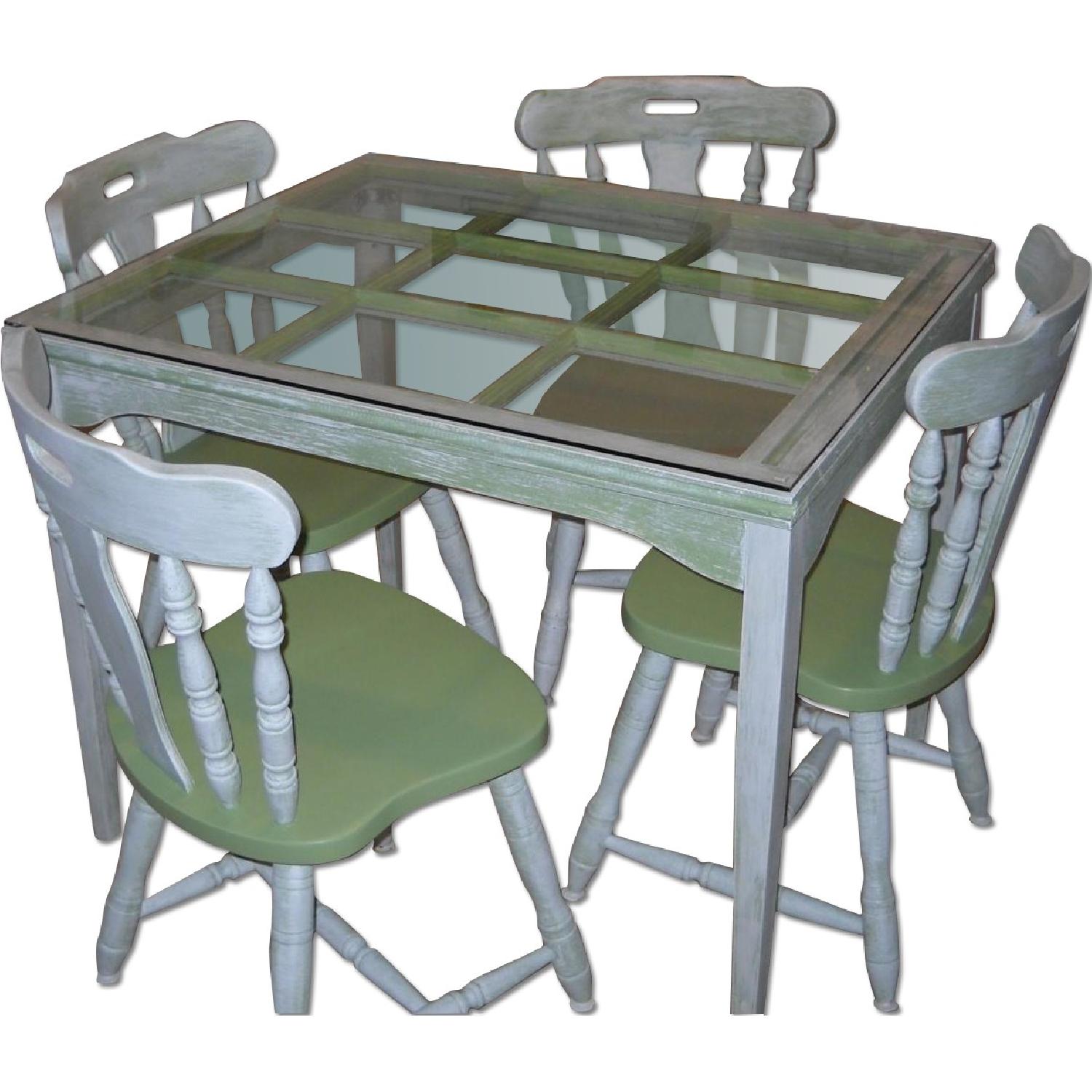 Wooden Window Dining Table w/ 4 Chairs - AptDeco