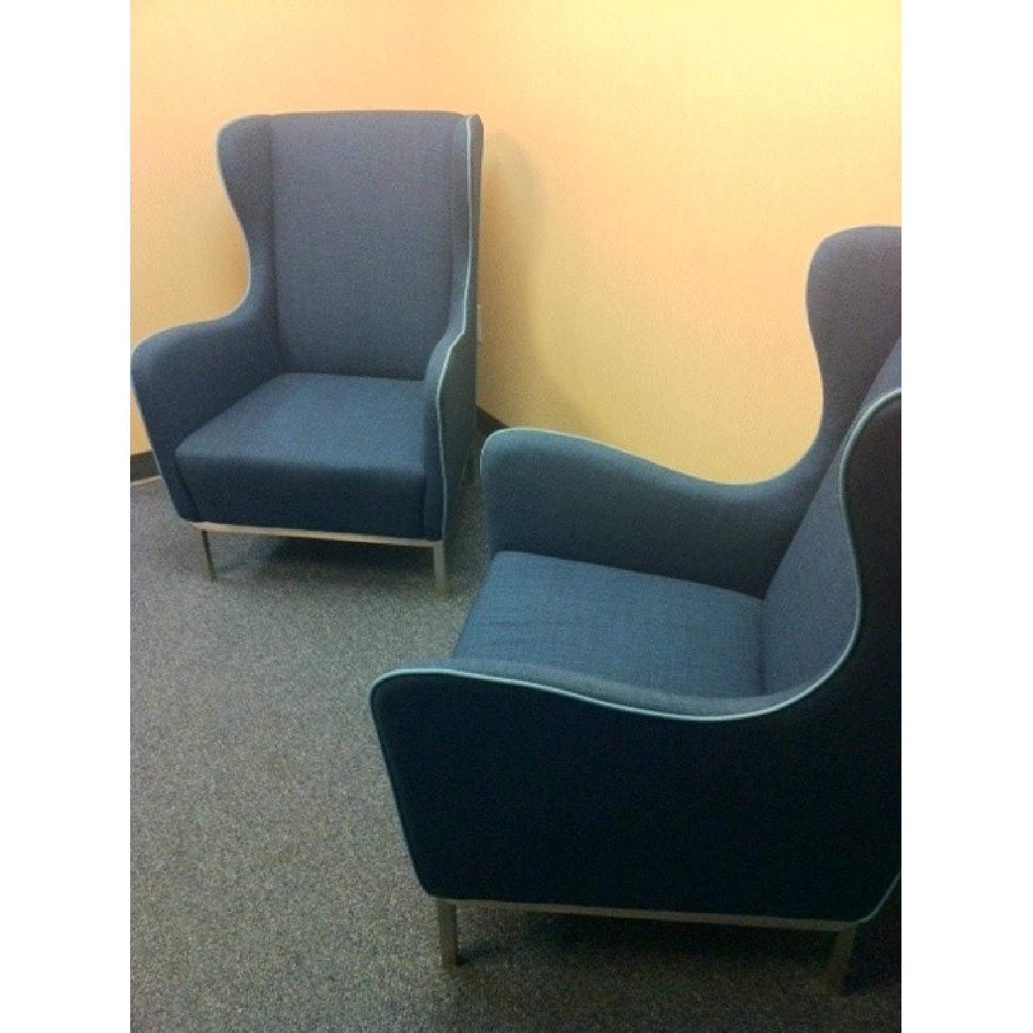 CB2 Study Wingback Chair in Pacific Blue - Pair - AptDeco