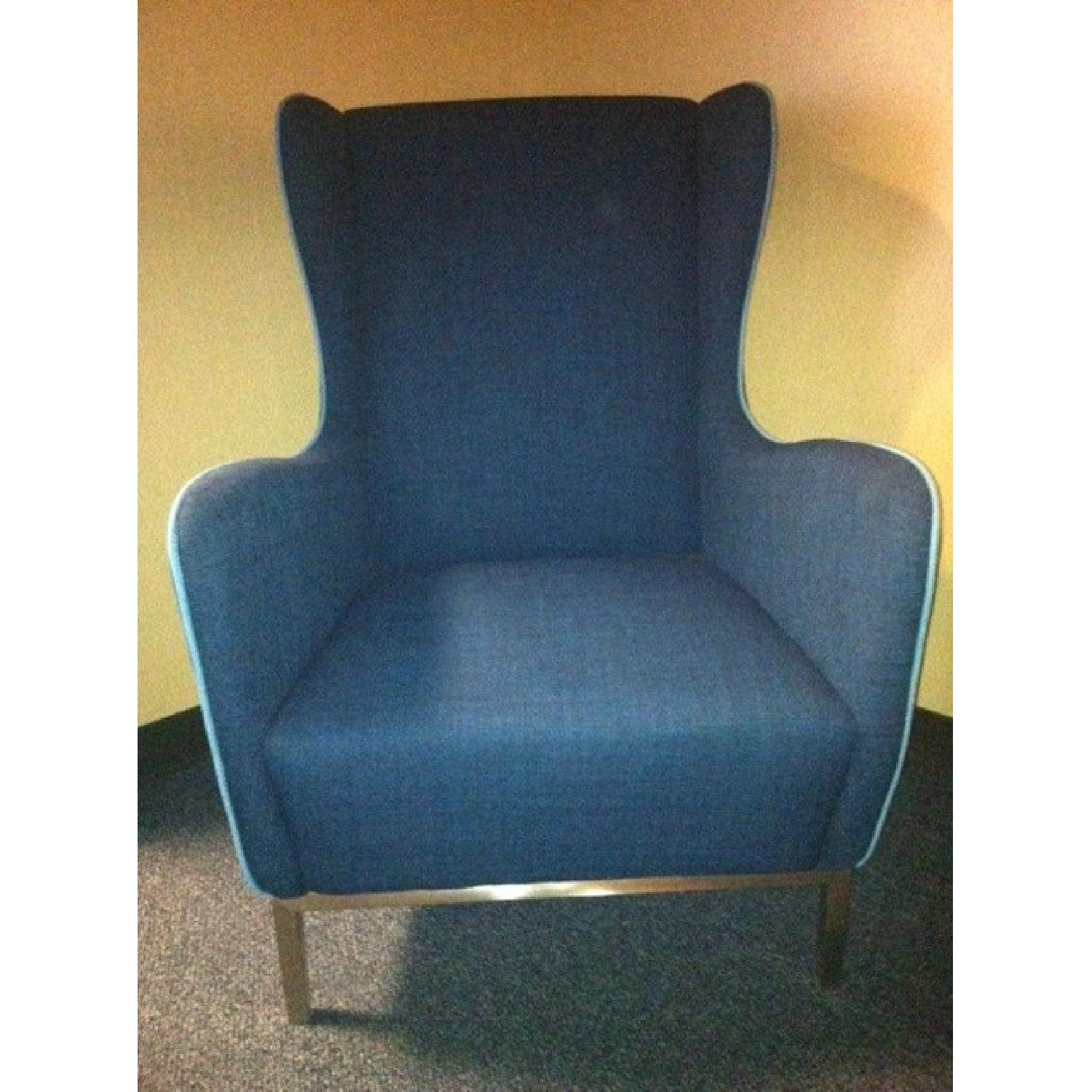 CB2 Study Wingback Chair in Pacific Blue - Pair - AptDeco
