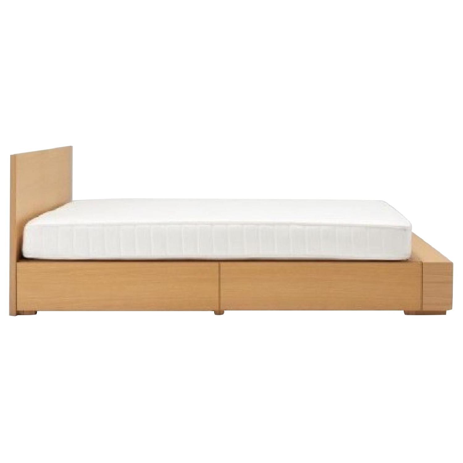 Muji Solid Oak Storage Bed w/ Headboard - AptDeco