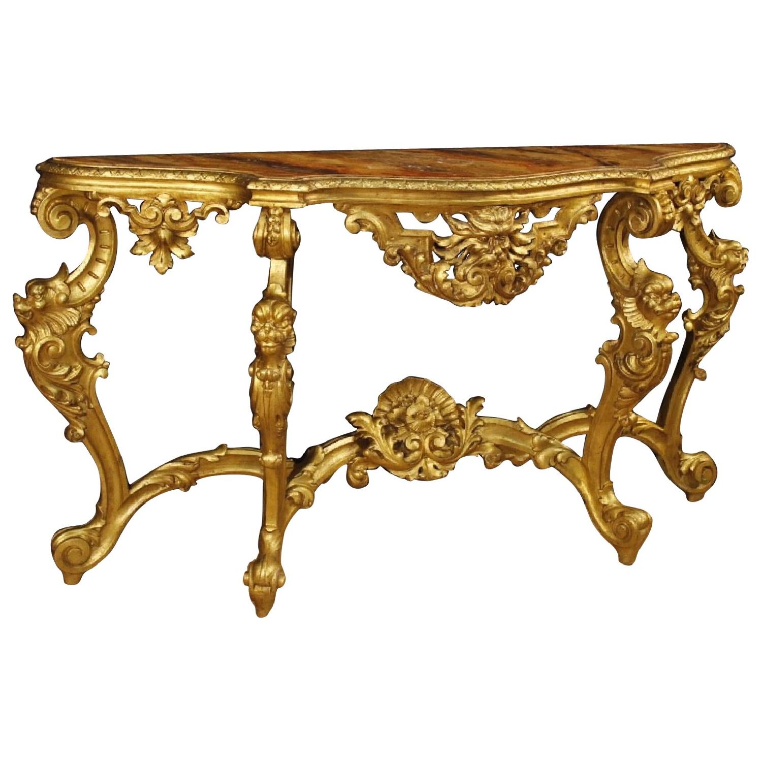 Louis XIV Style Italian Console Table in Gilt Wood - AptDeco