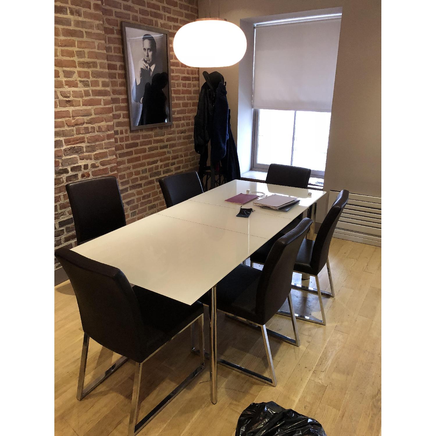 Modani Cameron Glass Extendable Modern Dining Table in White - AptDeco