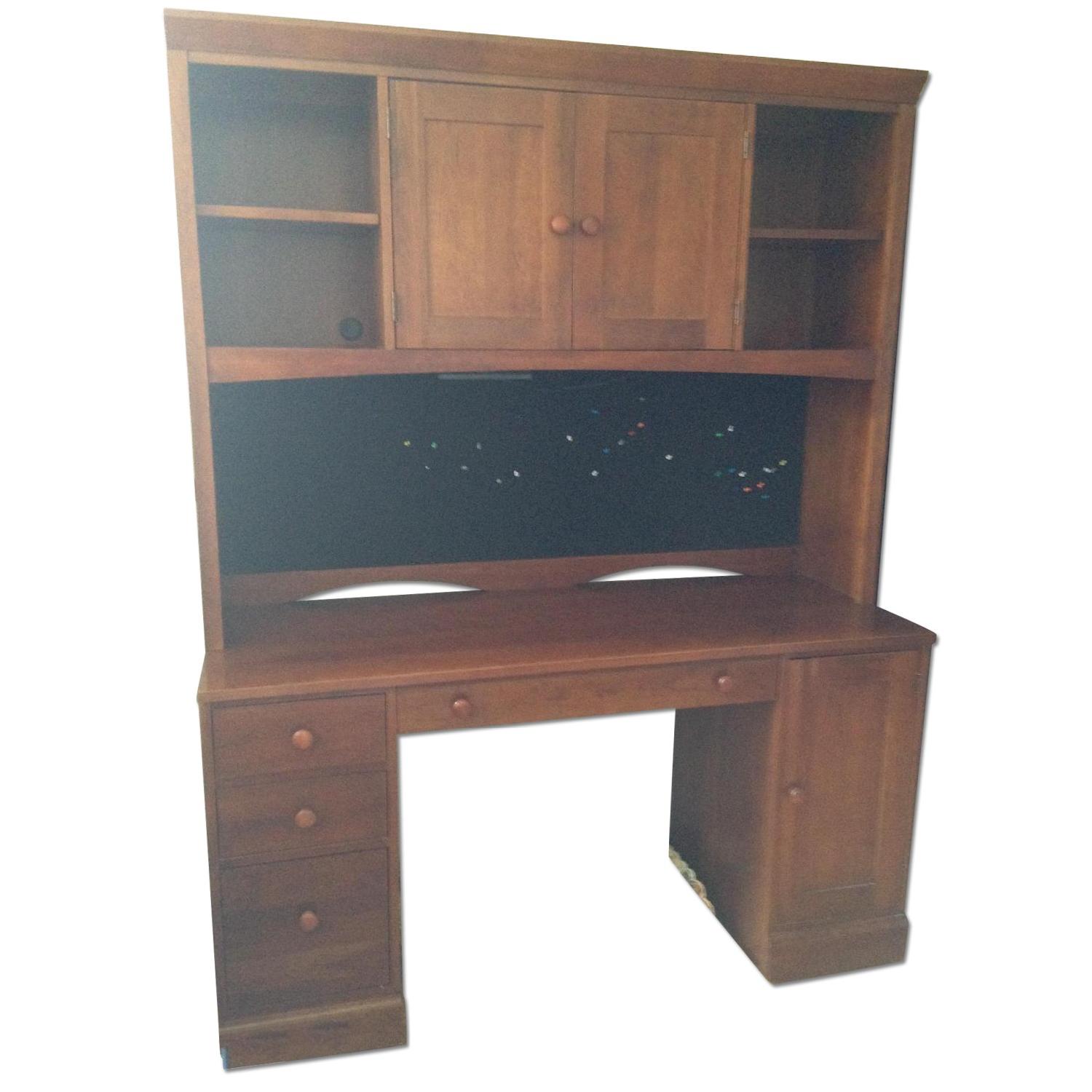 Ethan Allen Dark Cherry Desk w/ Attached Shelf Unit - AptDeco