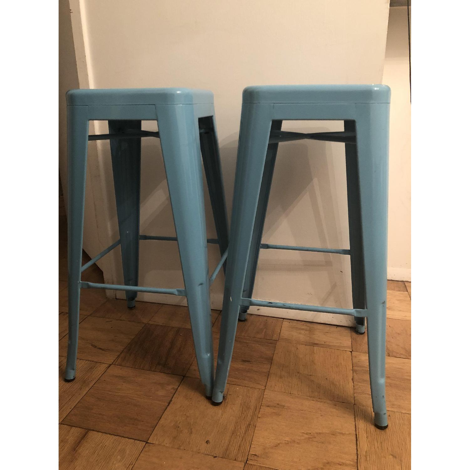 Turquoise Tolix Style Metal Bar Stools - AptDeco