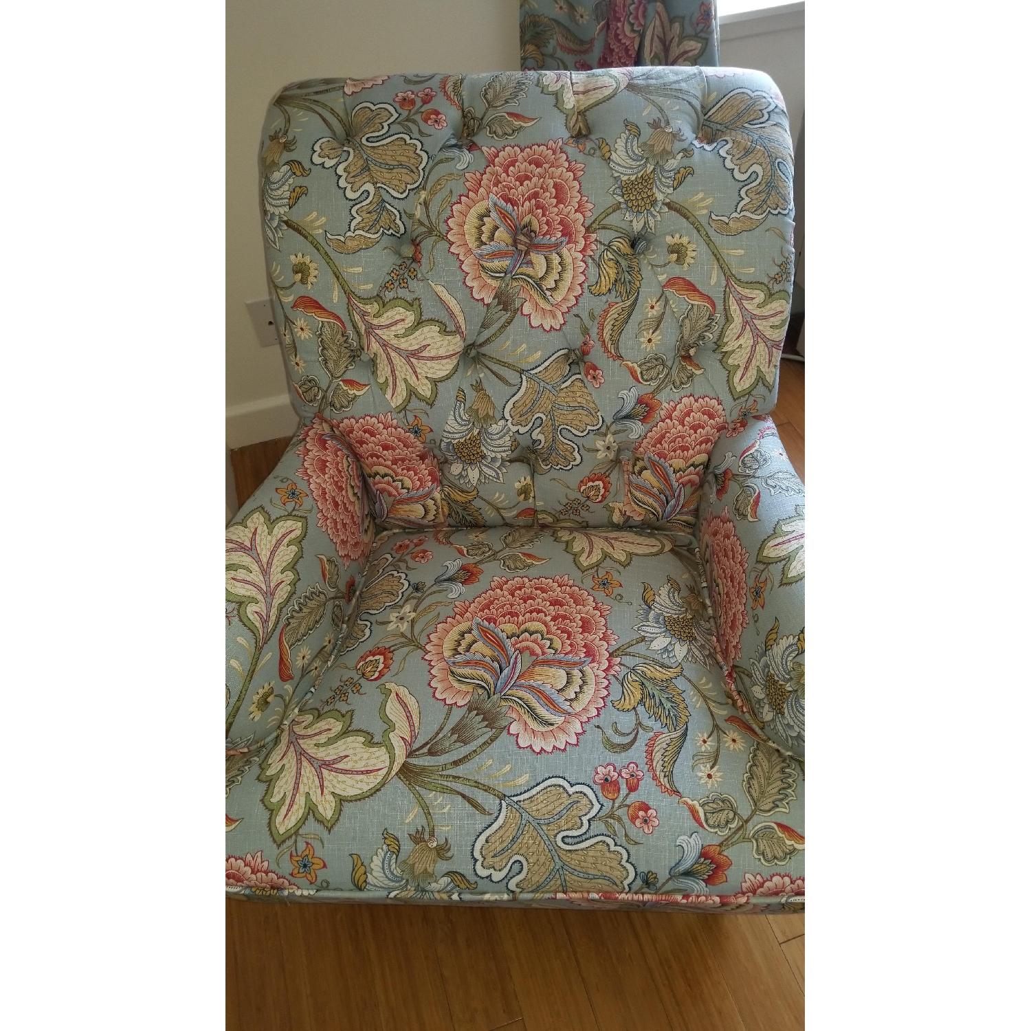 Pier 1 Chas Collection Blue Floral Armchair & Ottoman - AptDeco