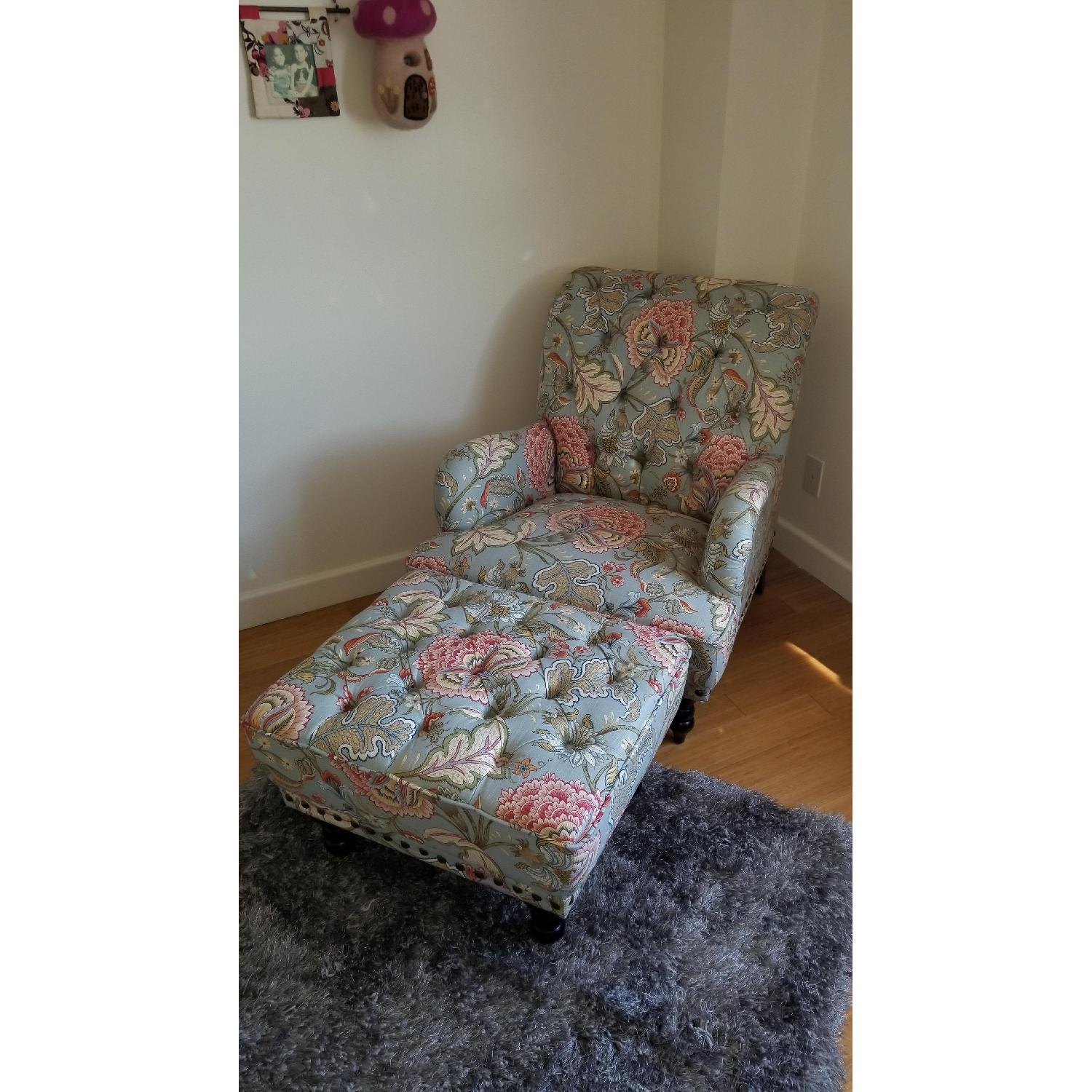 Pier 1 Chas Collection Blue Floral Armchair & Ottoman - AptDeco