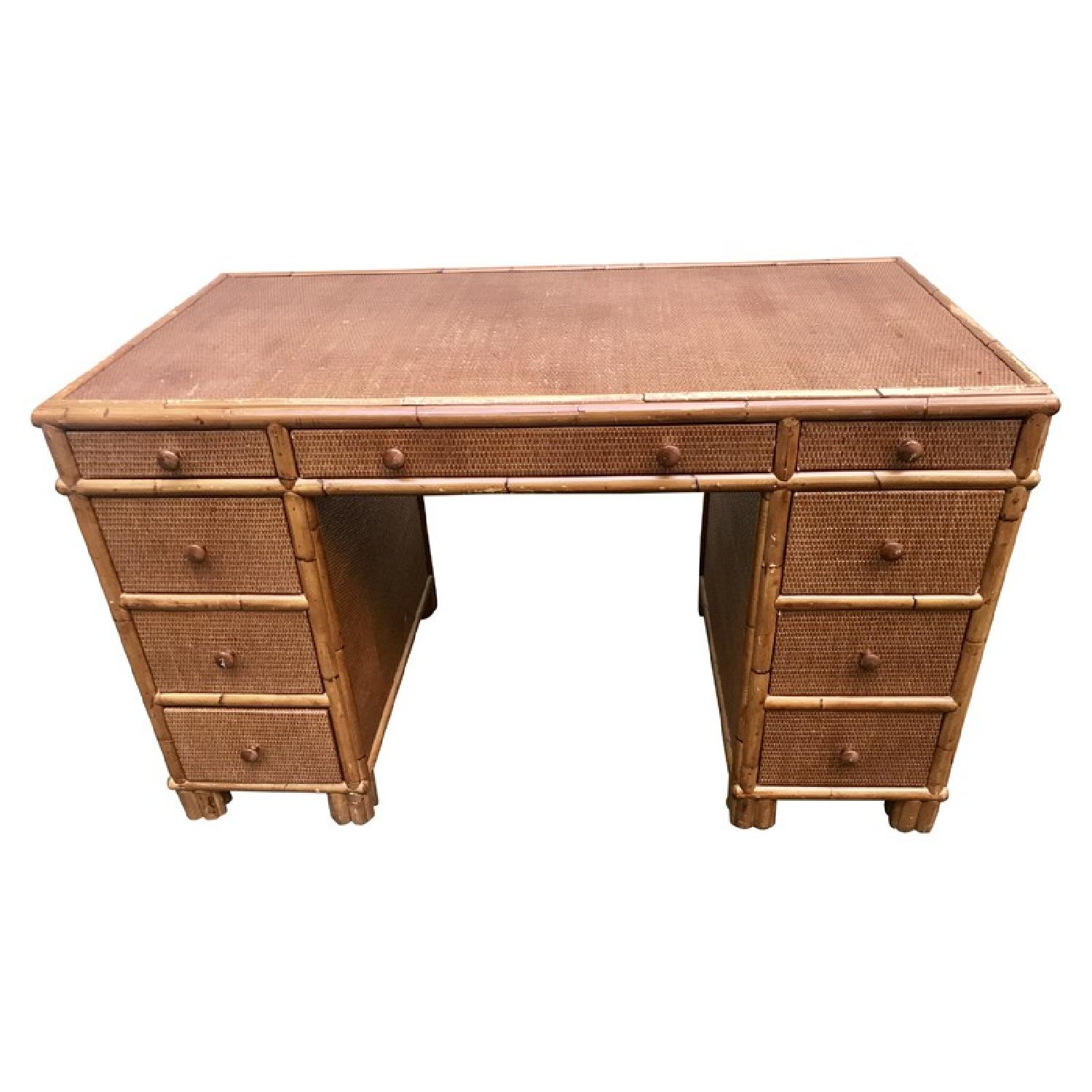 Vintage Bamboo Rattan & Cane Writing Desk - AptDeco