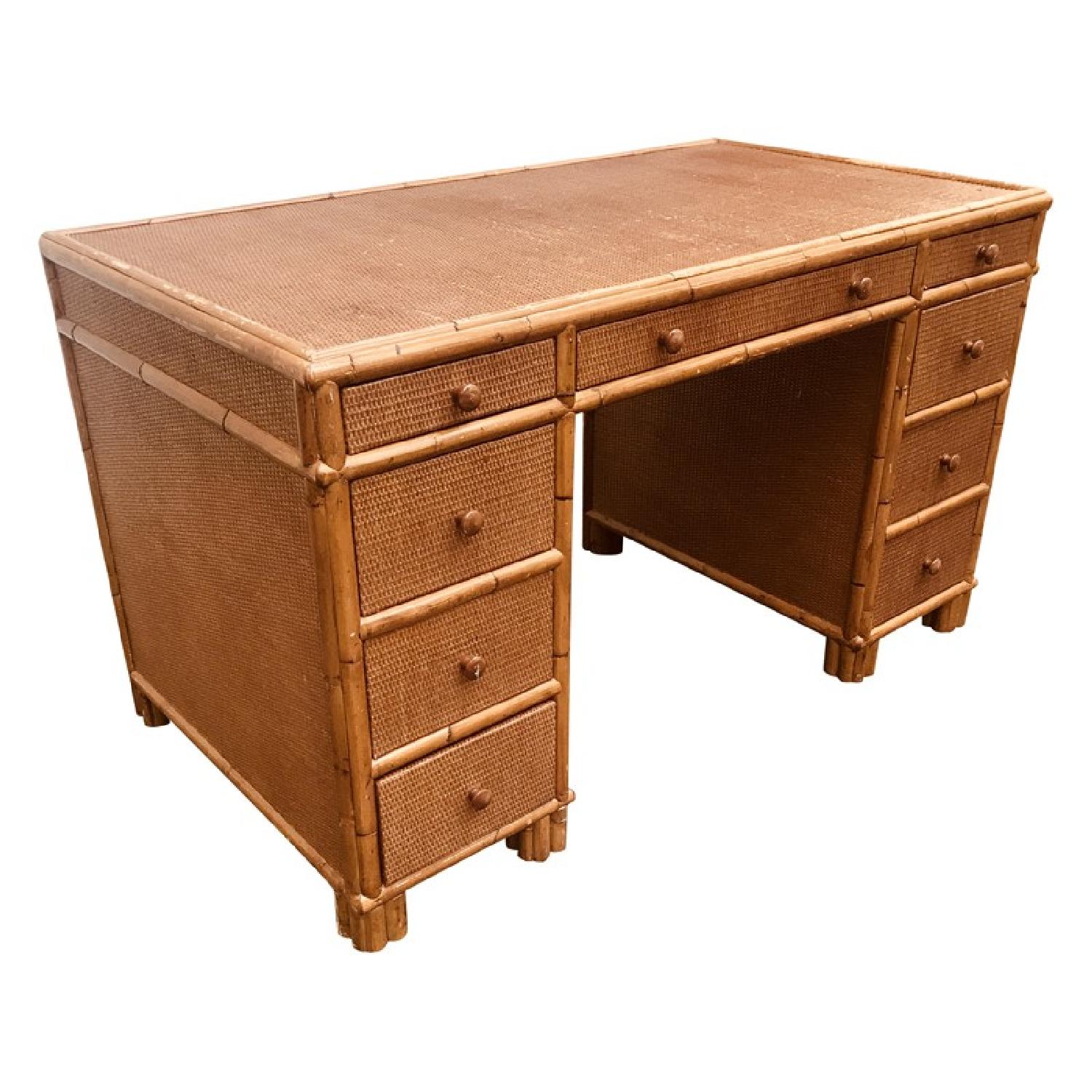 Vintage Bamboo Rattan & Cane Writing Desk - AptDeco