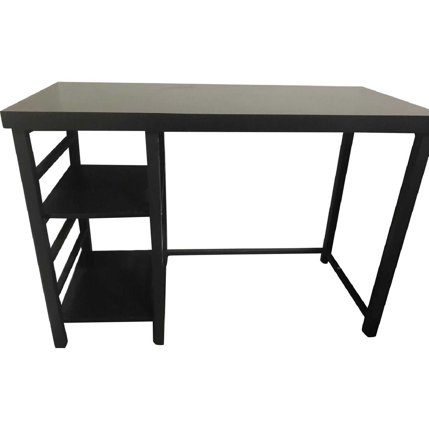 Black Metal Frame Computer Desk w/ Wood Top - AptDeco