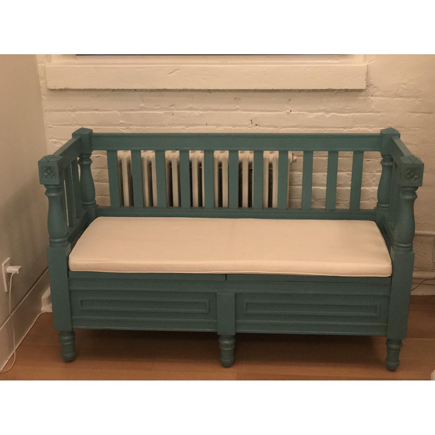 Turquoise Storage Bench - AptDeco