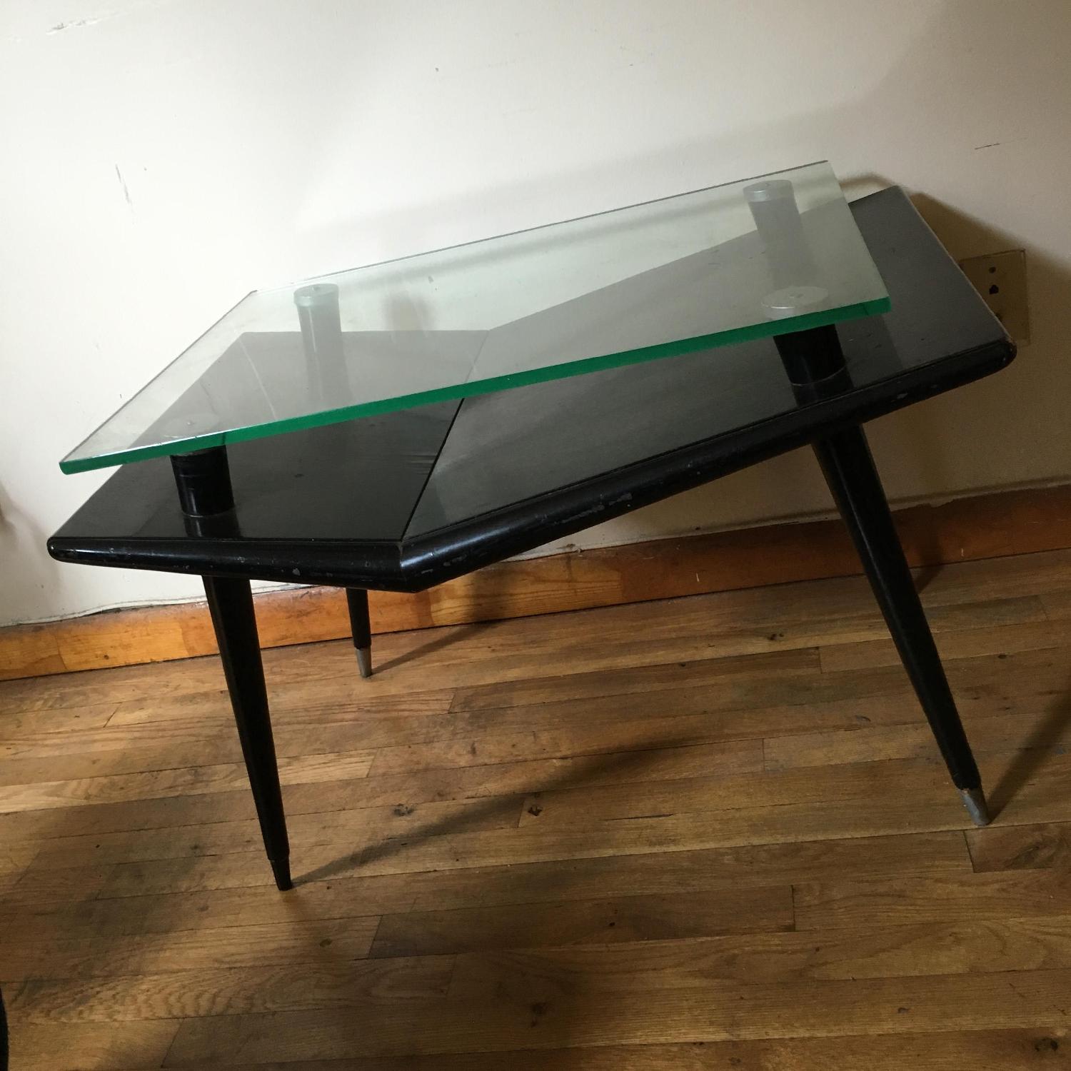 Mid-Century Modern Black Wood & Glass Side Table - AptDeco