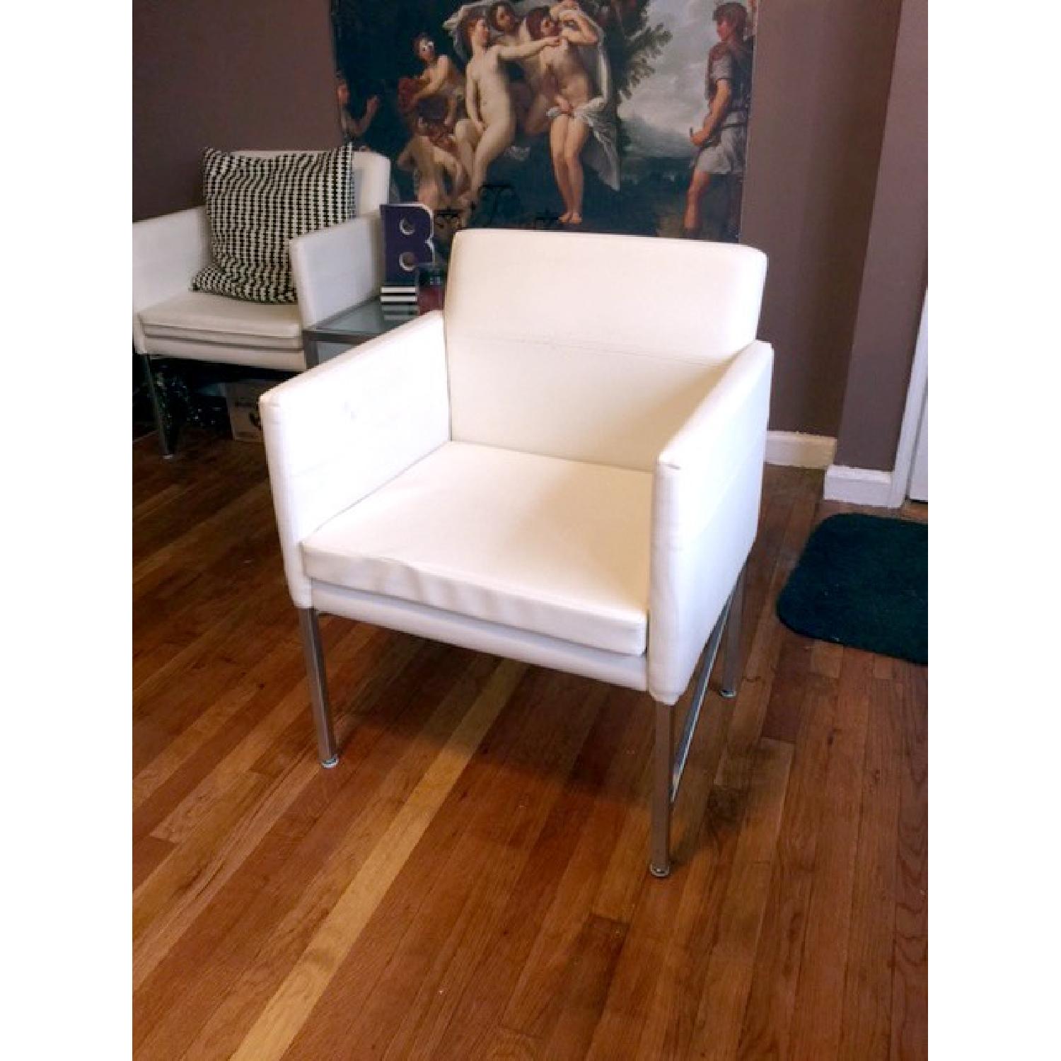 White Faux Leather Chairs w/ Metal Frame - AptDeco