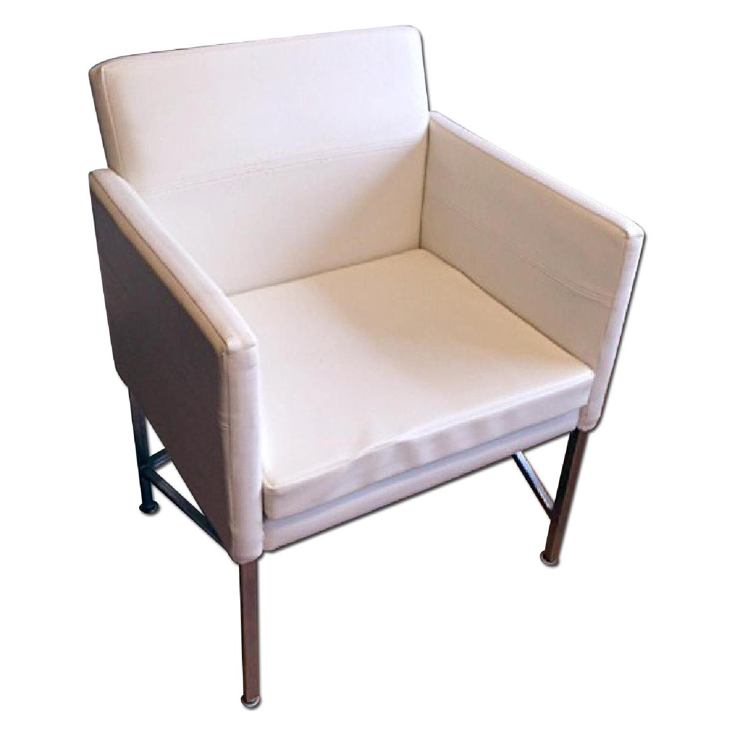 White Faux Leather Chairs w/ Metal Frame - AptDeco