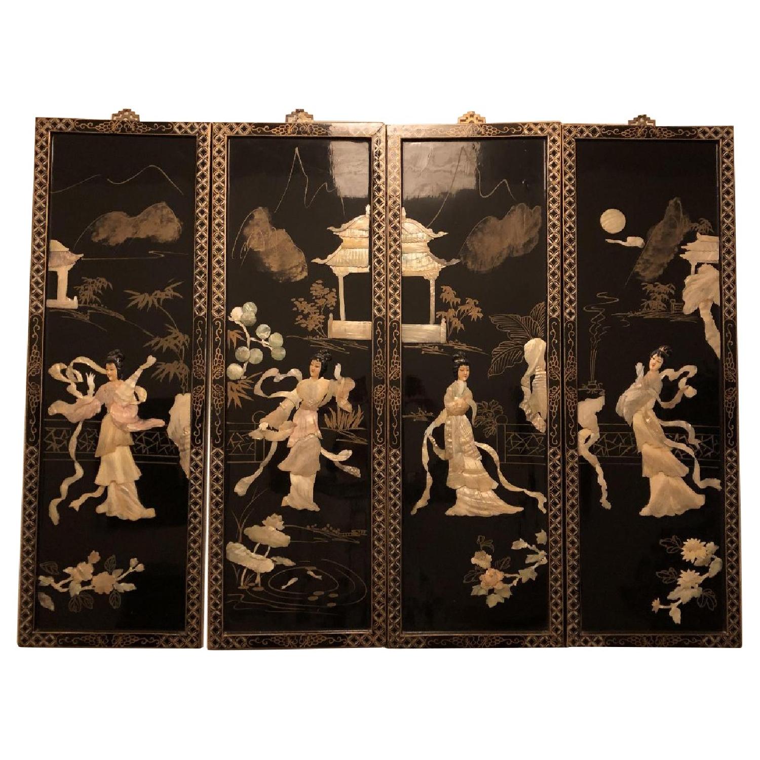 Vintage Japanese Black Lacquer Screens - AptDeco