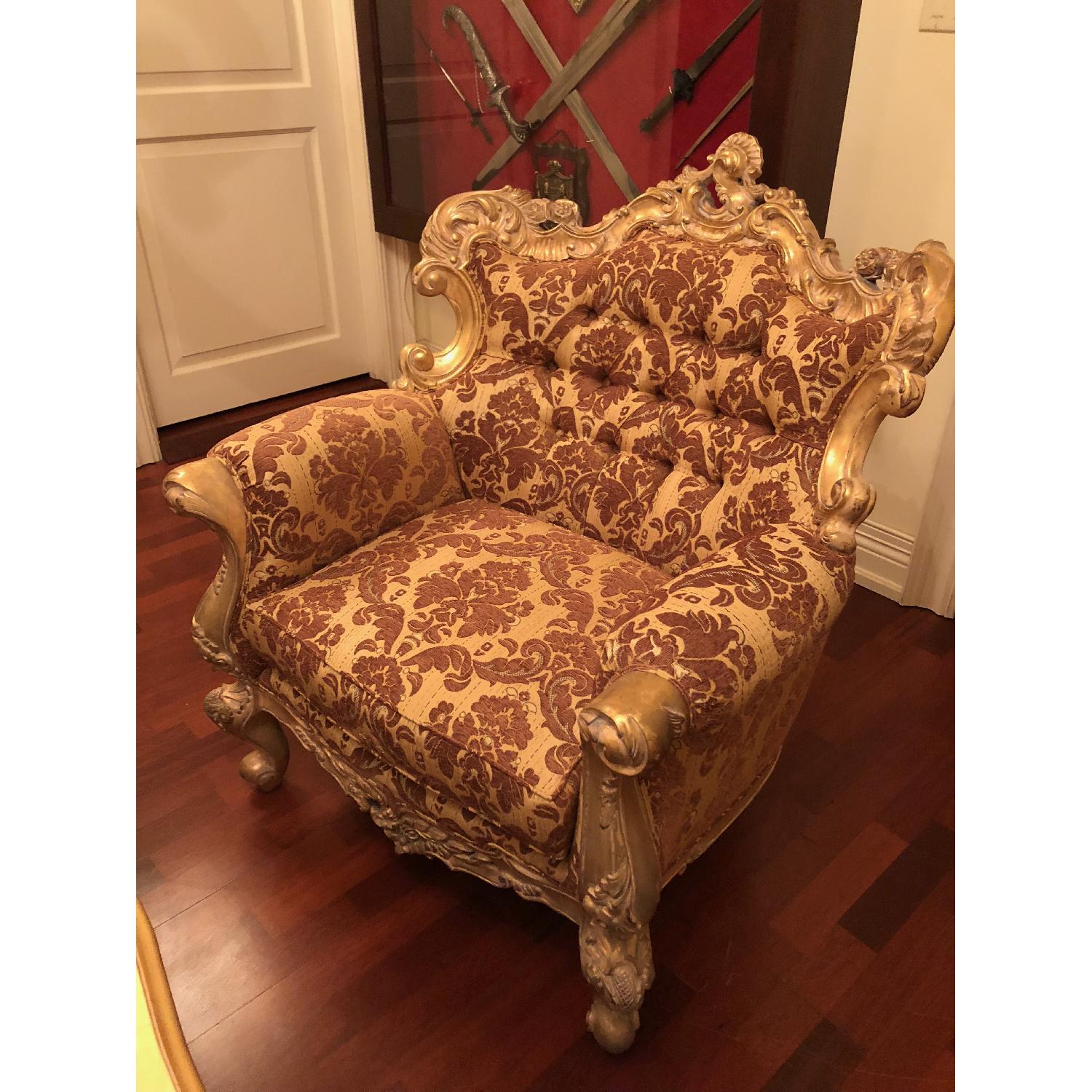 Solid Wood Gold Leaf Rococo Arm Chair - AptDeco