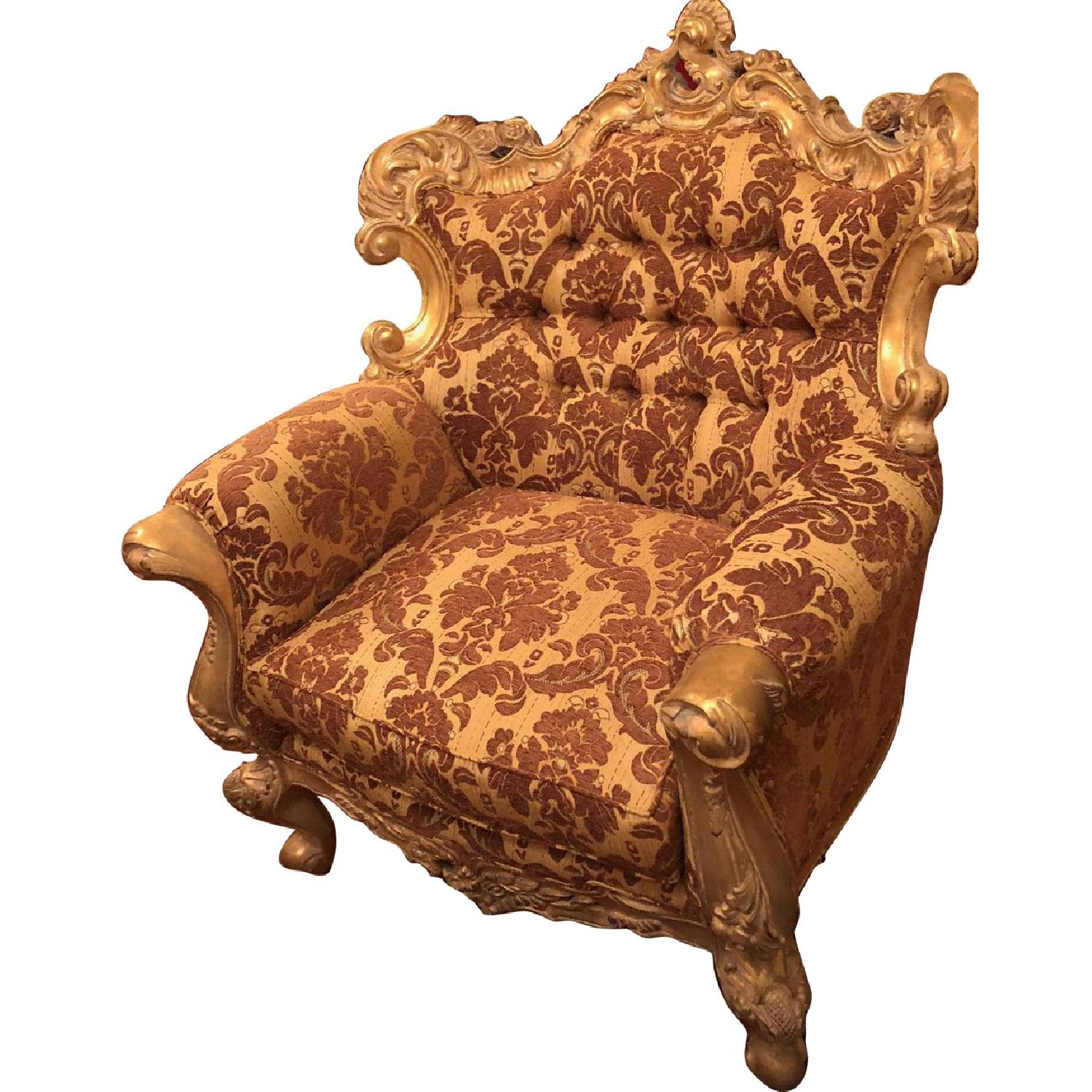 Solid Wood Gold Leaf Rococo Arm Chair - AptDeco