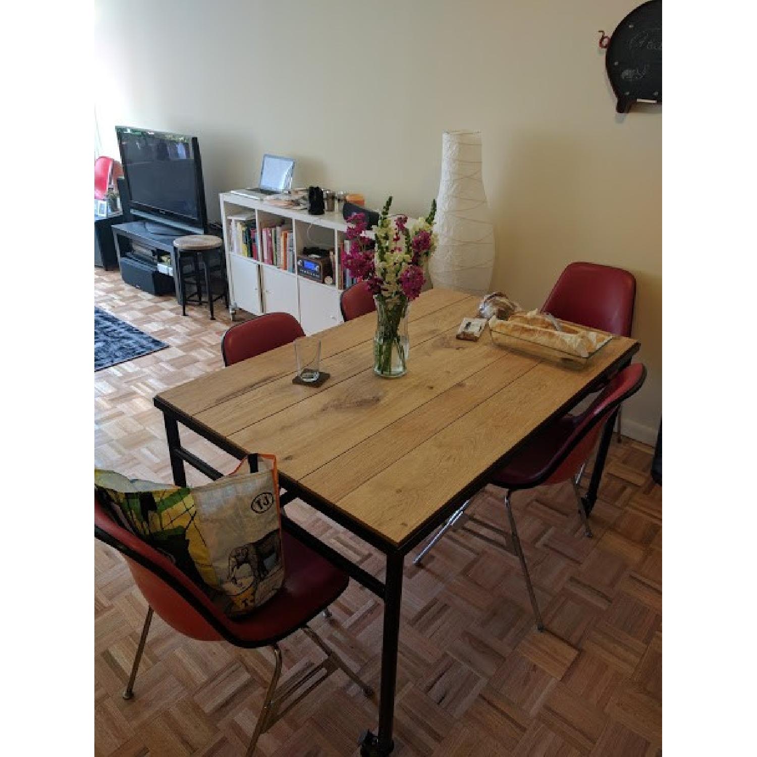 Ikea Solid Wood & Iron Dining Table w/ 6 Chairs - AptDeco