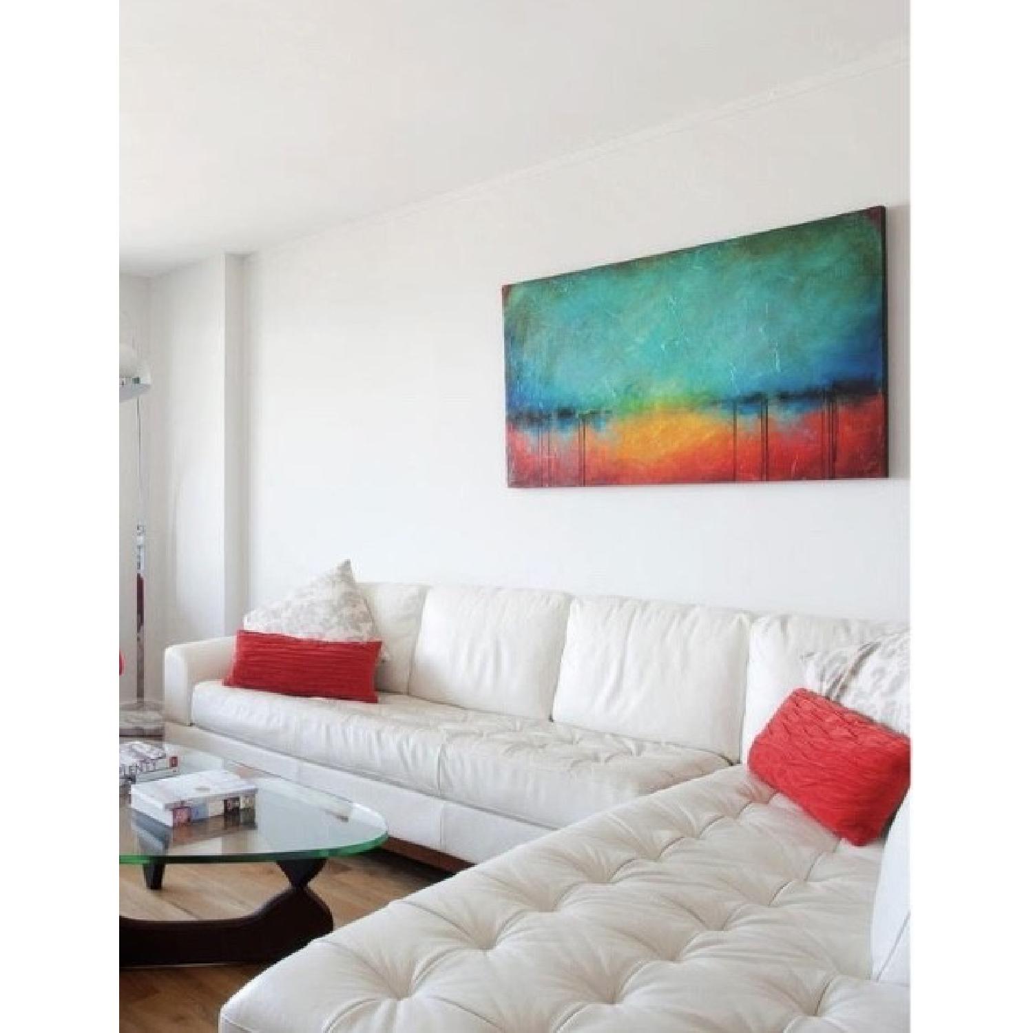 Simon Li Cream/White Leather Sectional Sofa - AptDeco