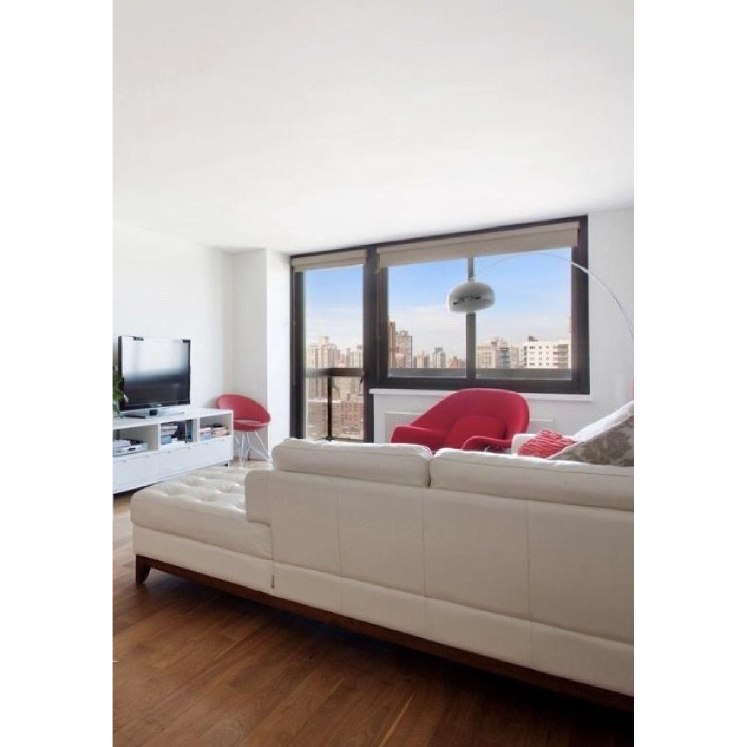 Simon Li Cream/White Leather Sectional Sofa - AptDeco