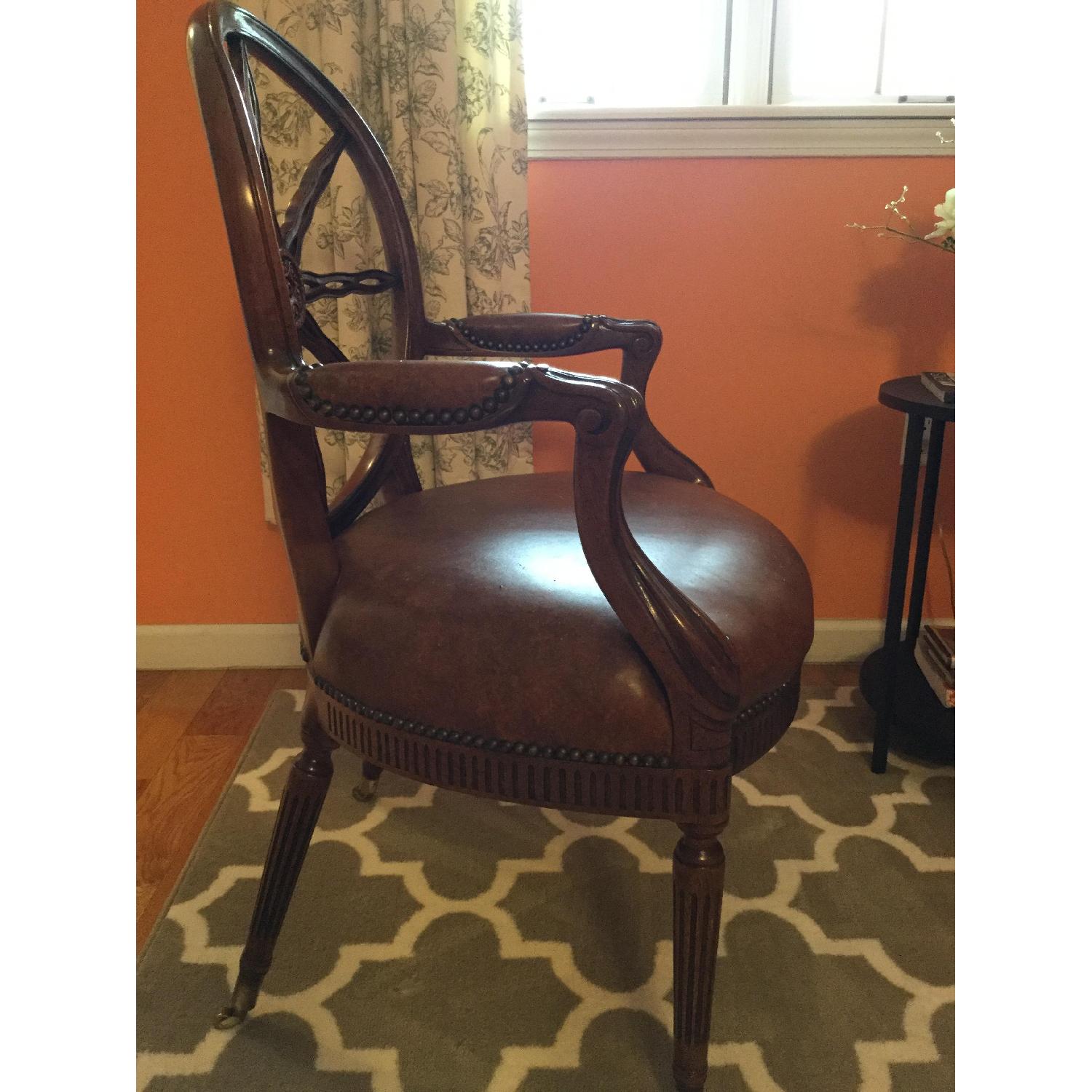 Mahogany & Leather Spider Back Chairs - AptDeco