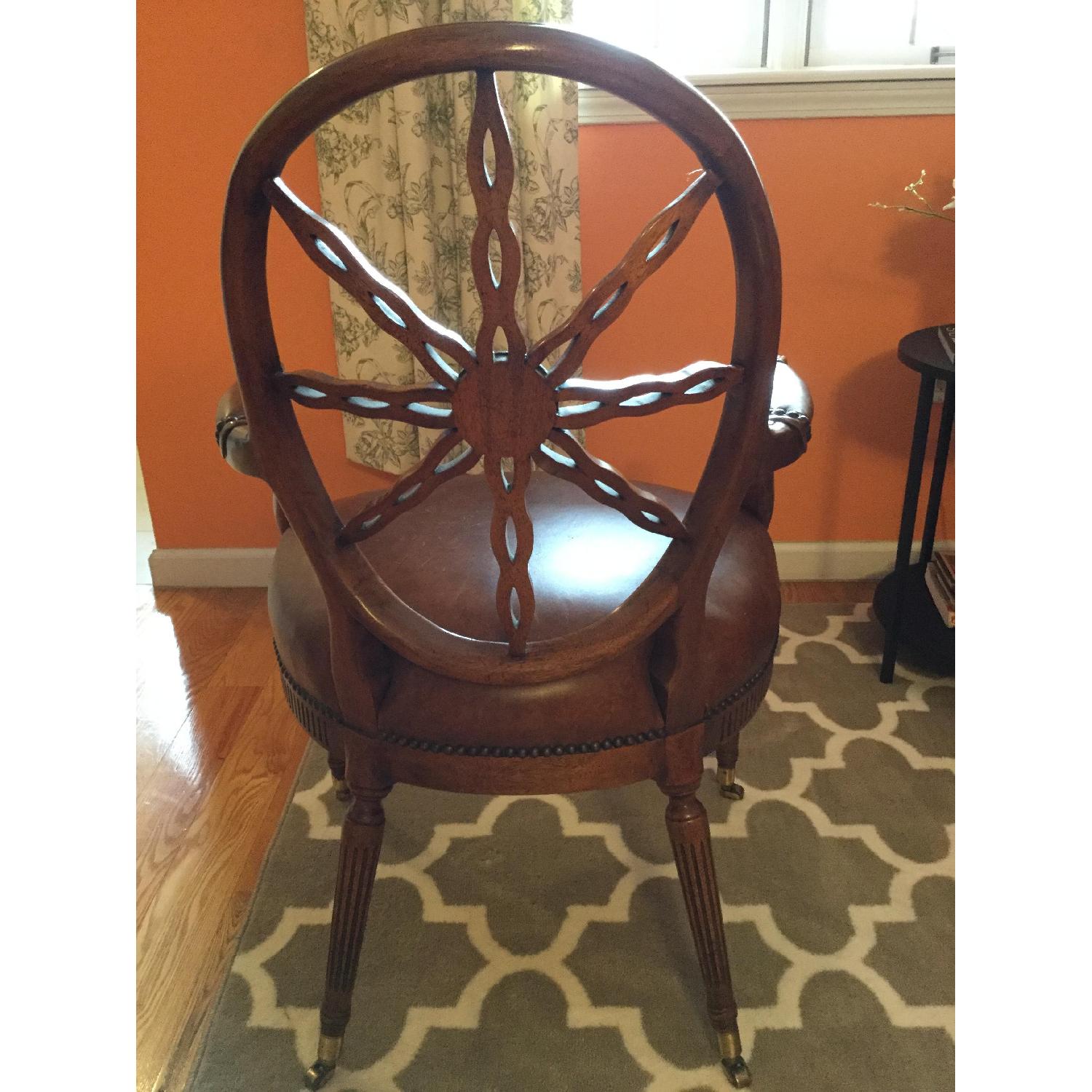 Mahogany & Leather Spider Back Chairs - AptDeco
