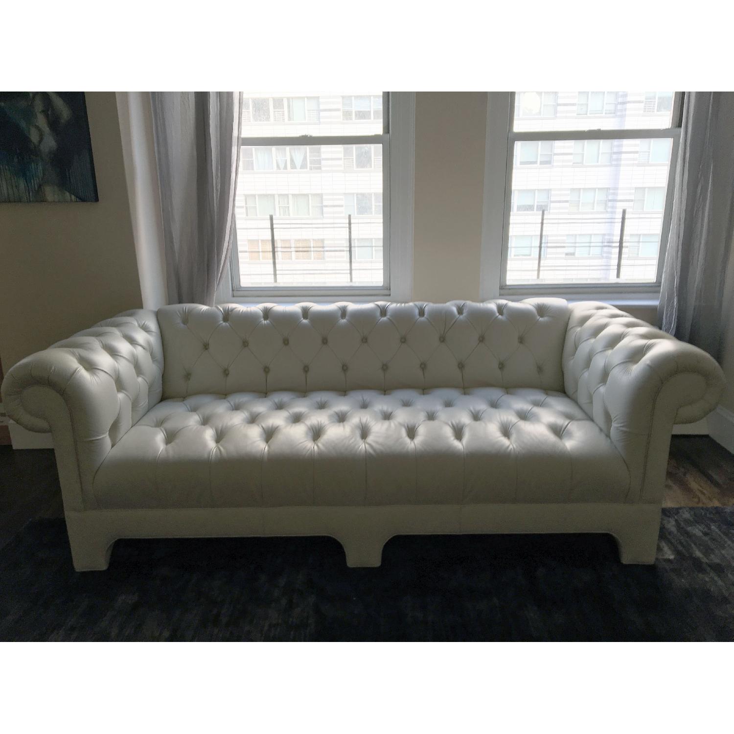 Bloomingdale's White Leather Chesterfield Roll Arm Sofa - AptDeco